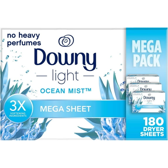 Light Mega Dryer Sheets, Fabric Softener Dryer Sheets, Ocean Mist, 180 ...