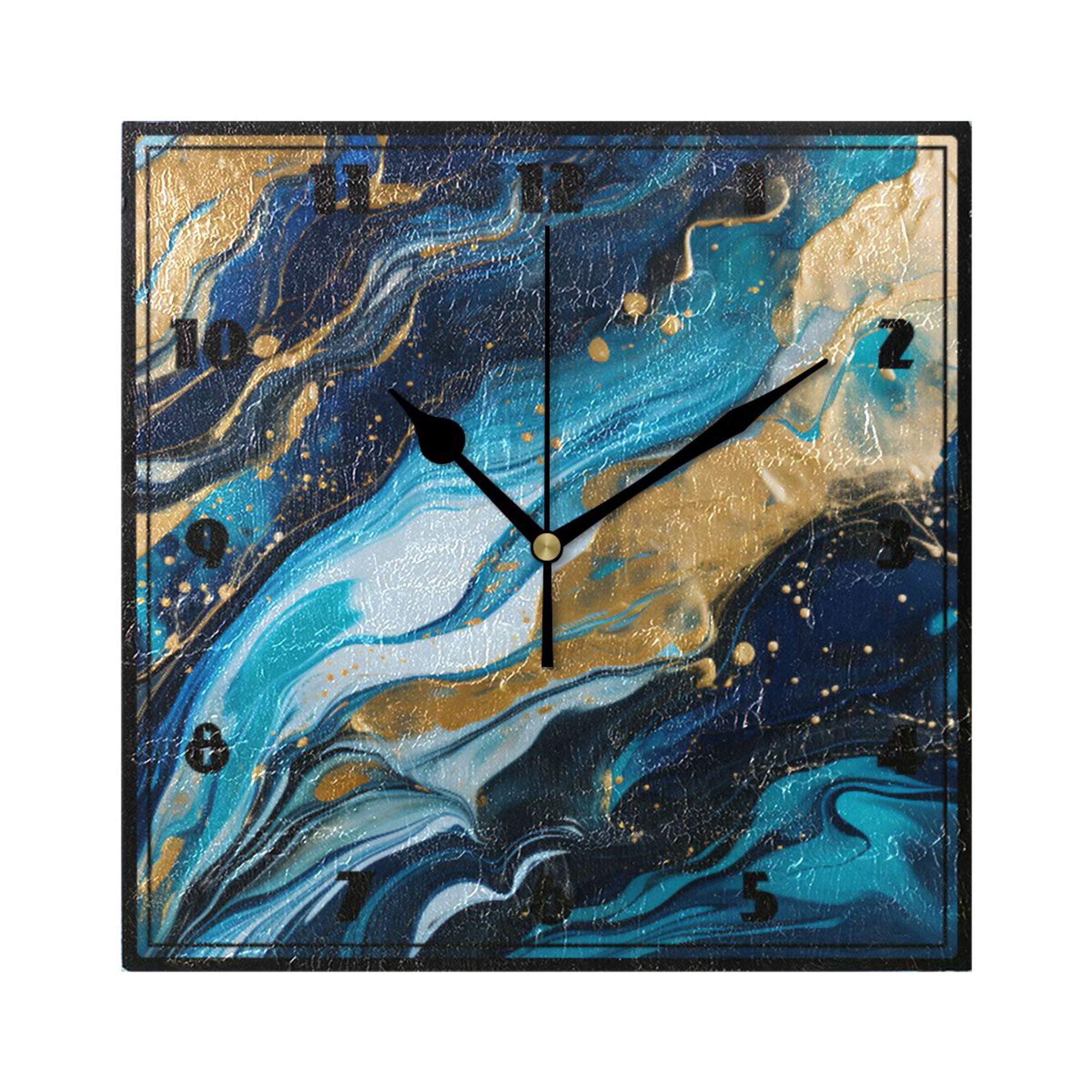 Light Navy Blue Marble Wall Clock 7.78" Non-Ticking Silent Battery ...