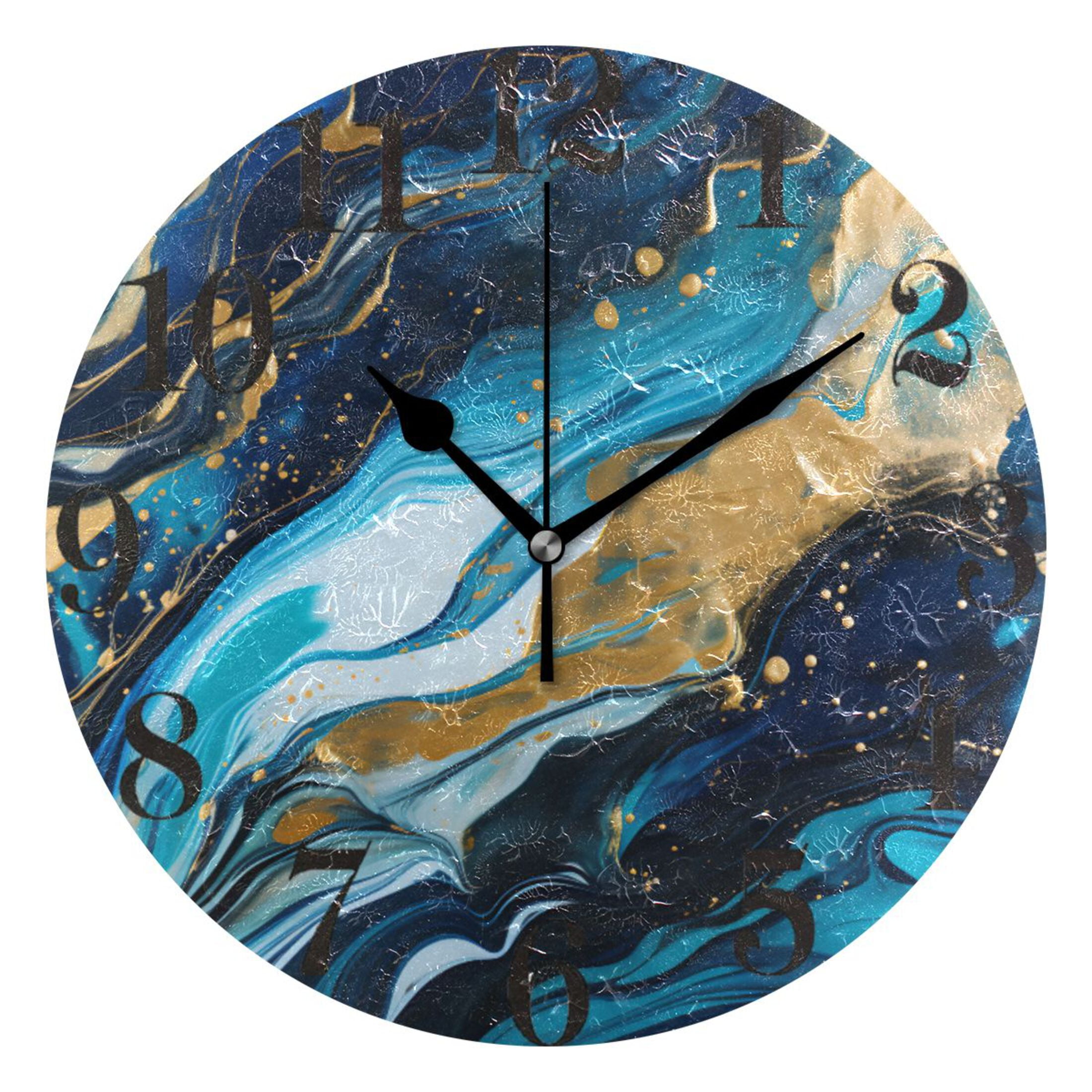 Light Navy Blue Marble Wall Clock 9.8 inch Battery Operated Clocks Non ...