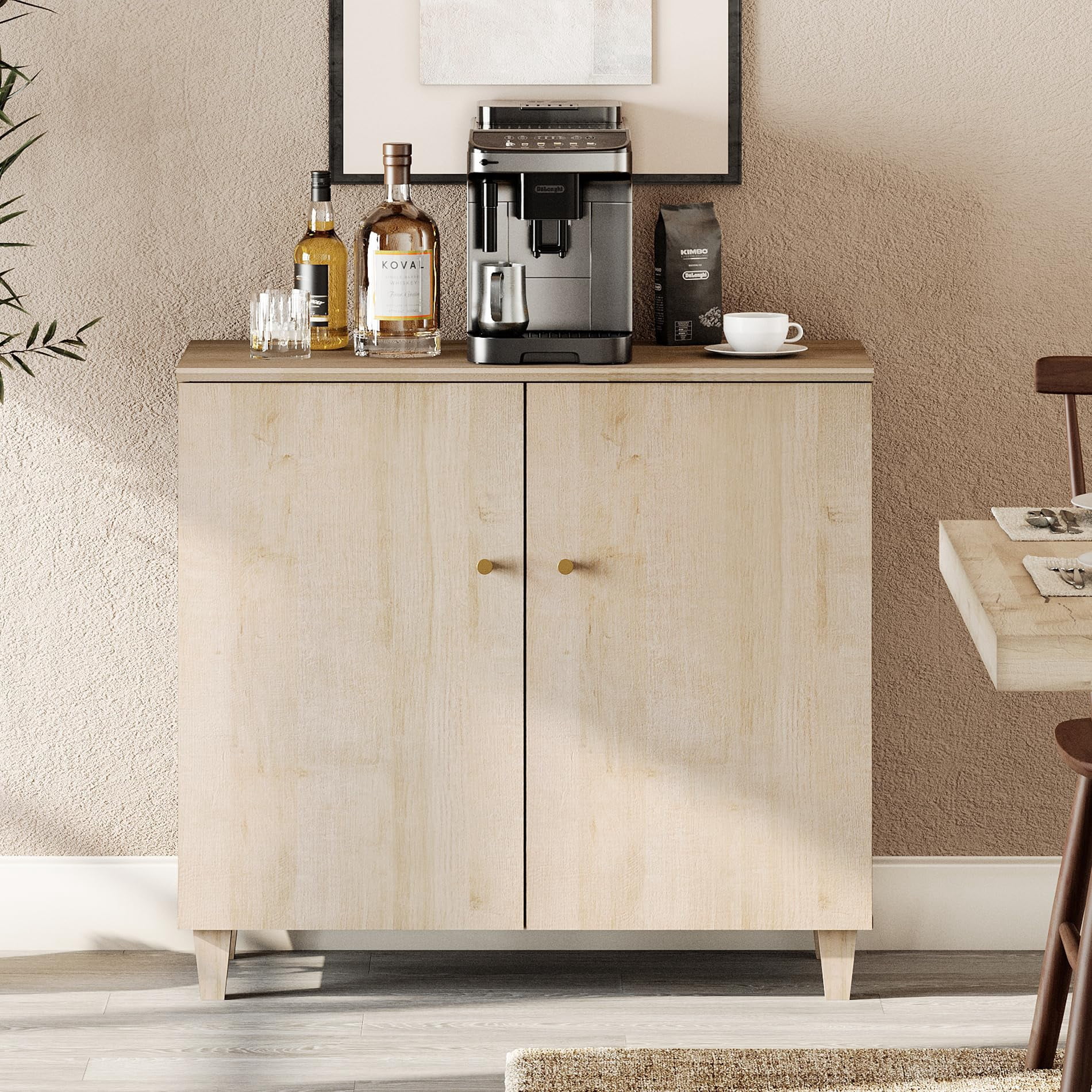Light Oak Buffet Cabinet with 2 Doors, 35.4 Inch Wide Modern Credenza ...