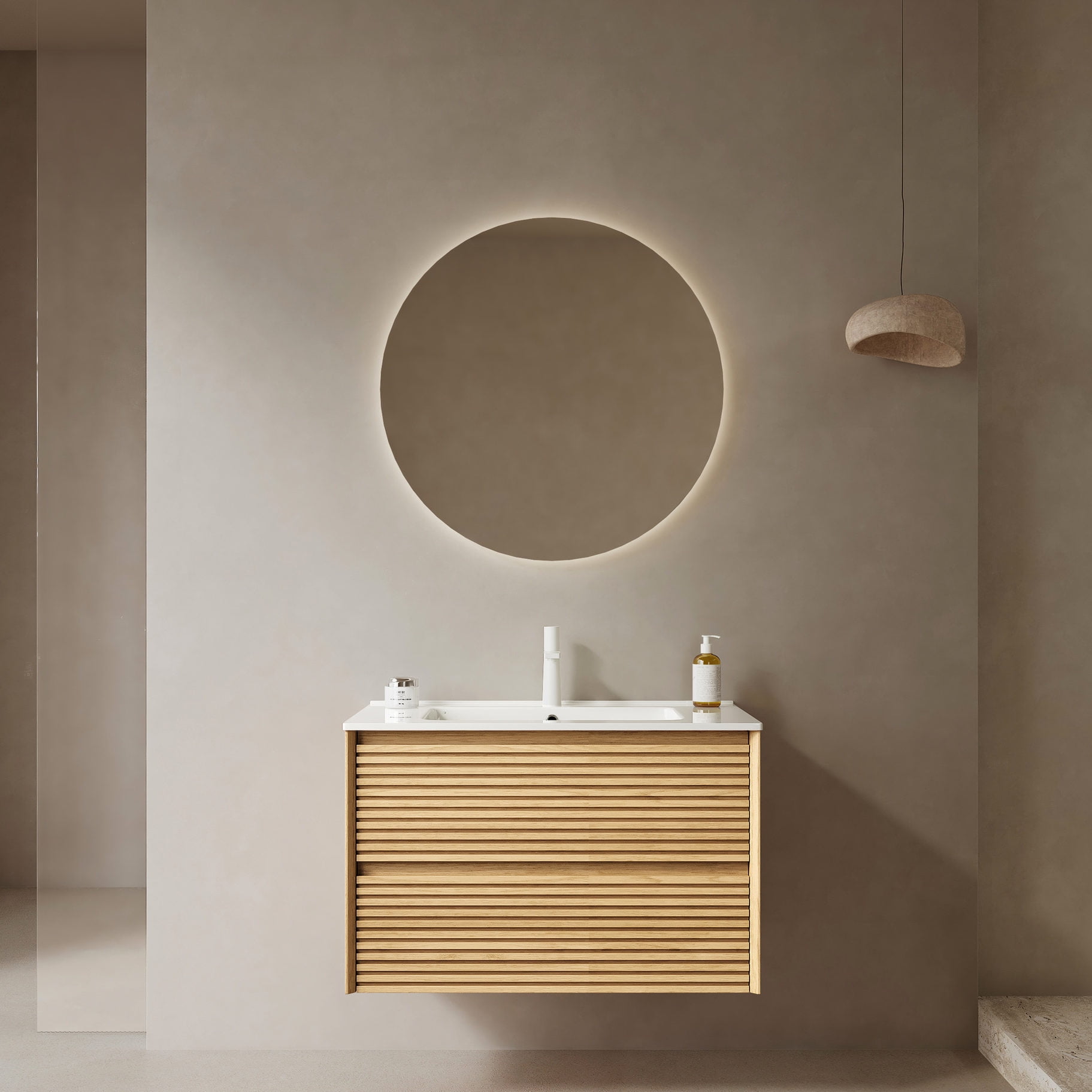 Light Oak Color - Integrated Ceramic Basin - Bathroom Space - Natural ...