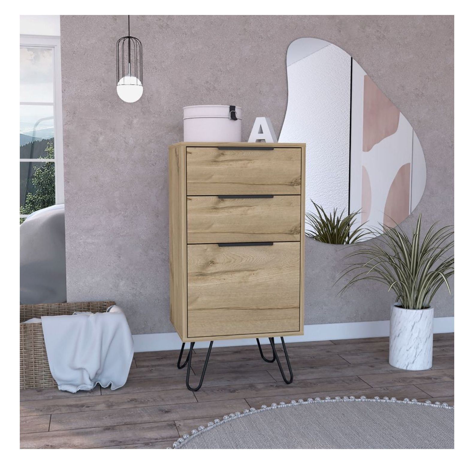 Light Oak Dresser 3 Drawers, Hairpin Legs - Valerian Bedroom Storage ...