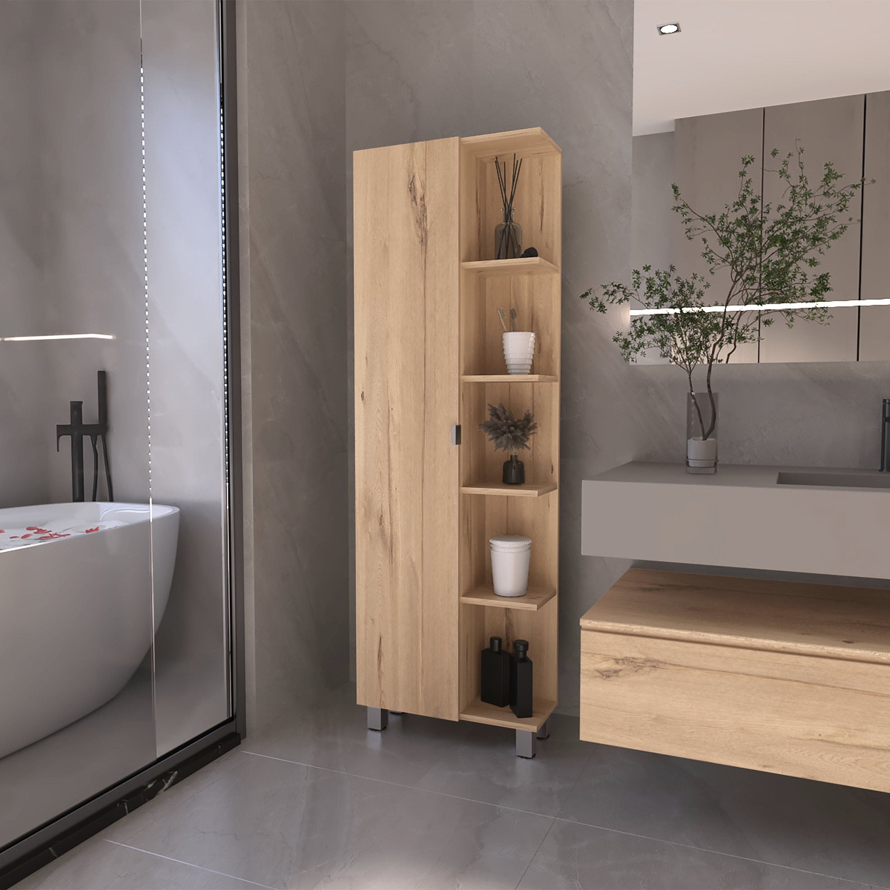 Light Oak Finish - 5 Open + 4 Interior - Bathroom Use - Hold Various ...