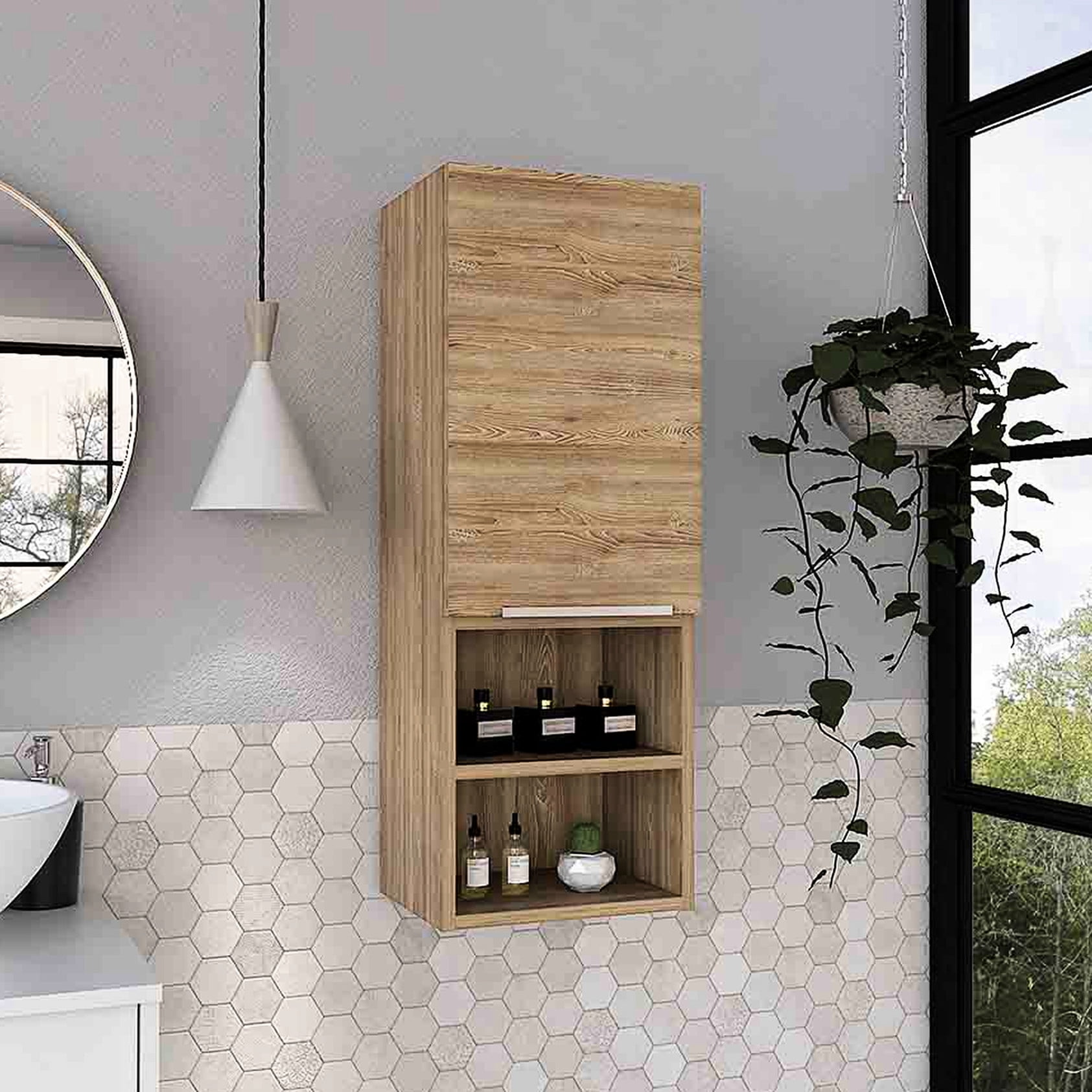 Light Oak Single Door Cabinet | 32" High with Four Shelves in Total ...