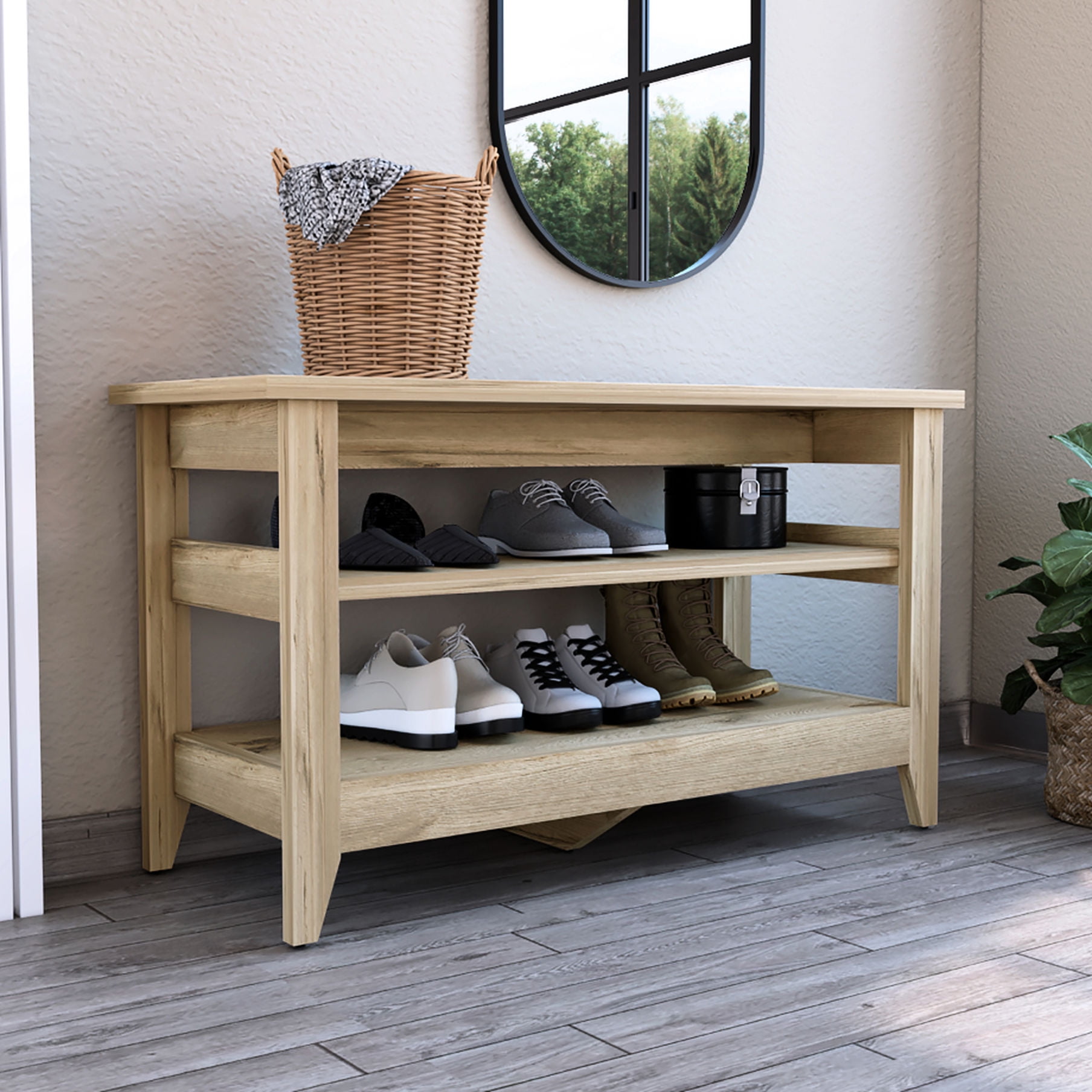 Light Oak Storage Bench, 43.30 in Wide - Serves as Hallway Seat and ...