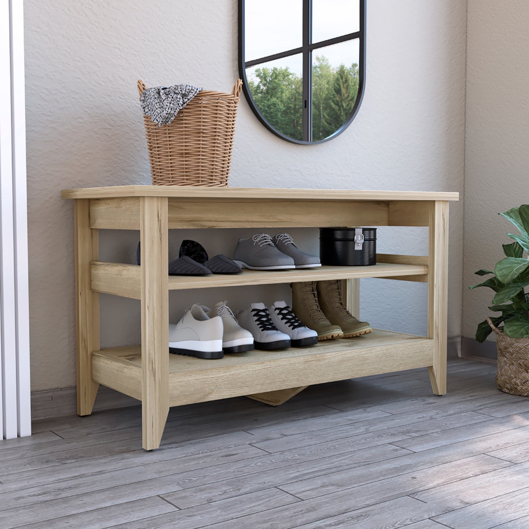 Light Oak Two - Shelf Storage Bench - Useful for Kids' Room Storage ...