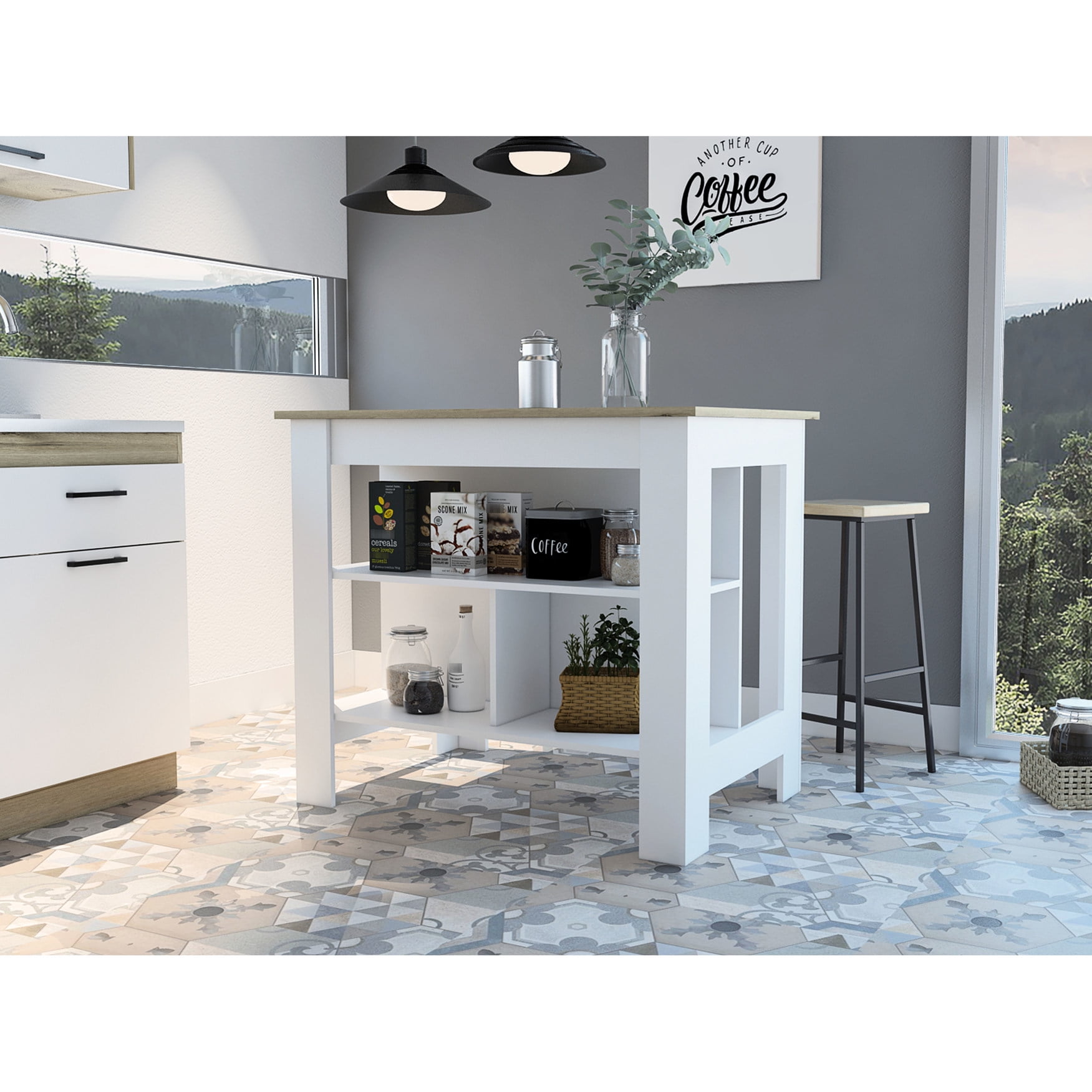 Light Oak/White Kitchen Island+Four Legs Support”-“Kitchen Space ...