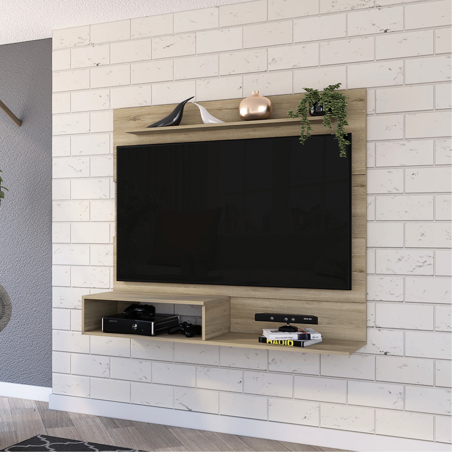 Light Pine 3-Shelf Entertainment Center | Floating Look for ...
