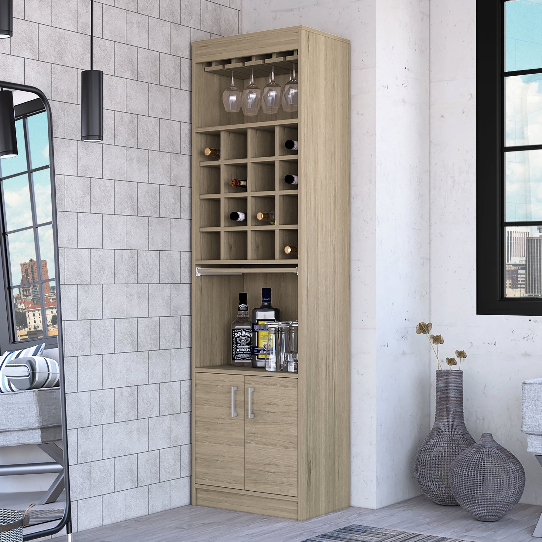 Light Pine Finish - Multiple Open Shelves - Wine Party Setup - Enough ...