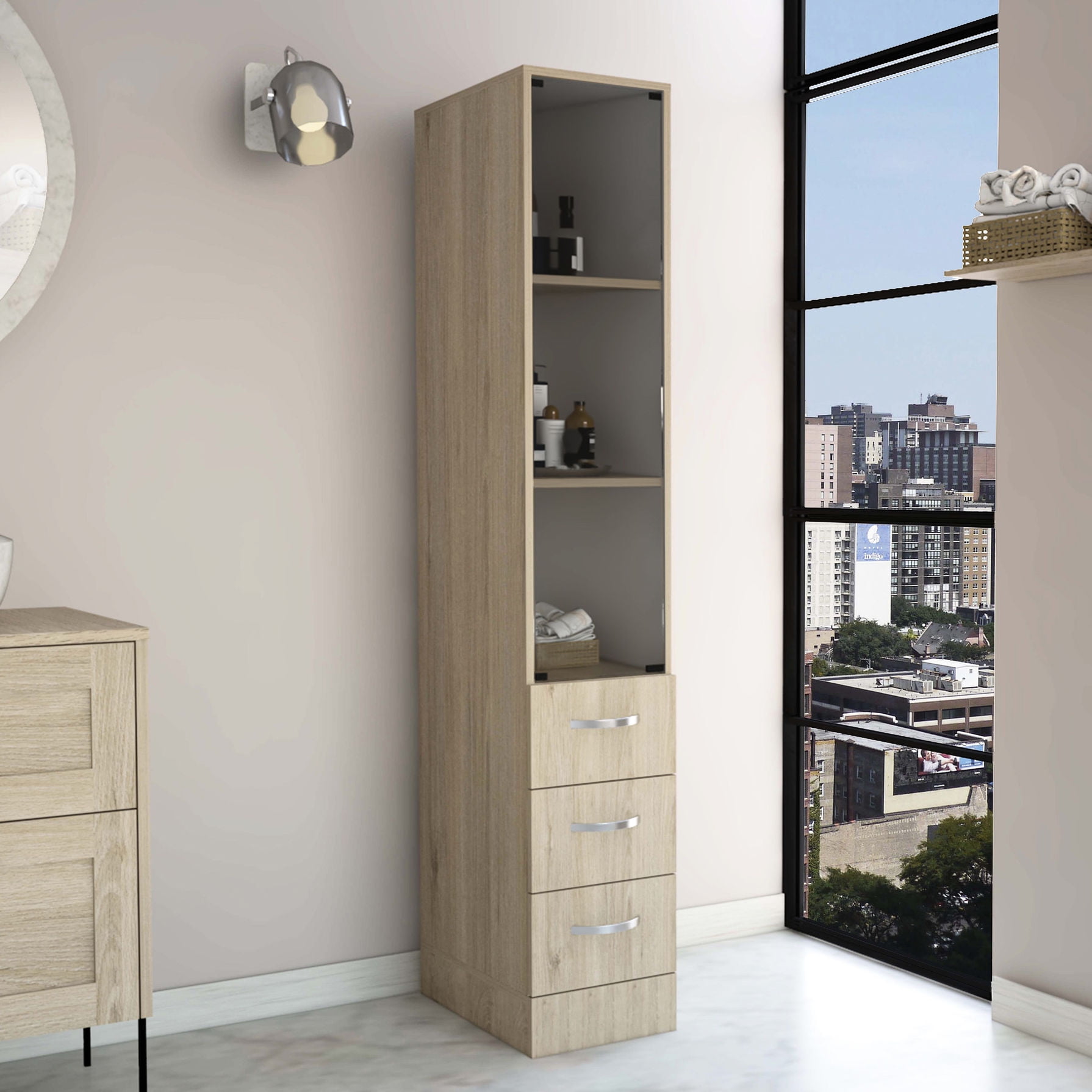 Light Pine/White Linen Cabinet with Three Shelves Four Drawers - Blend ...