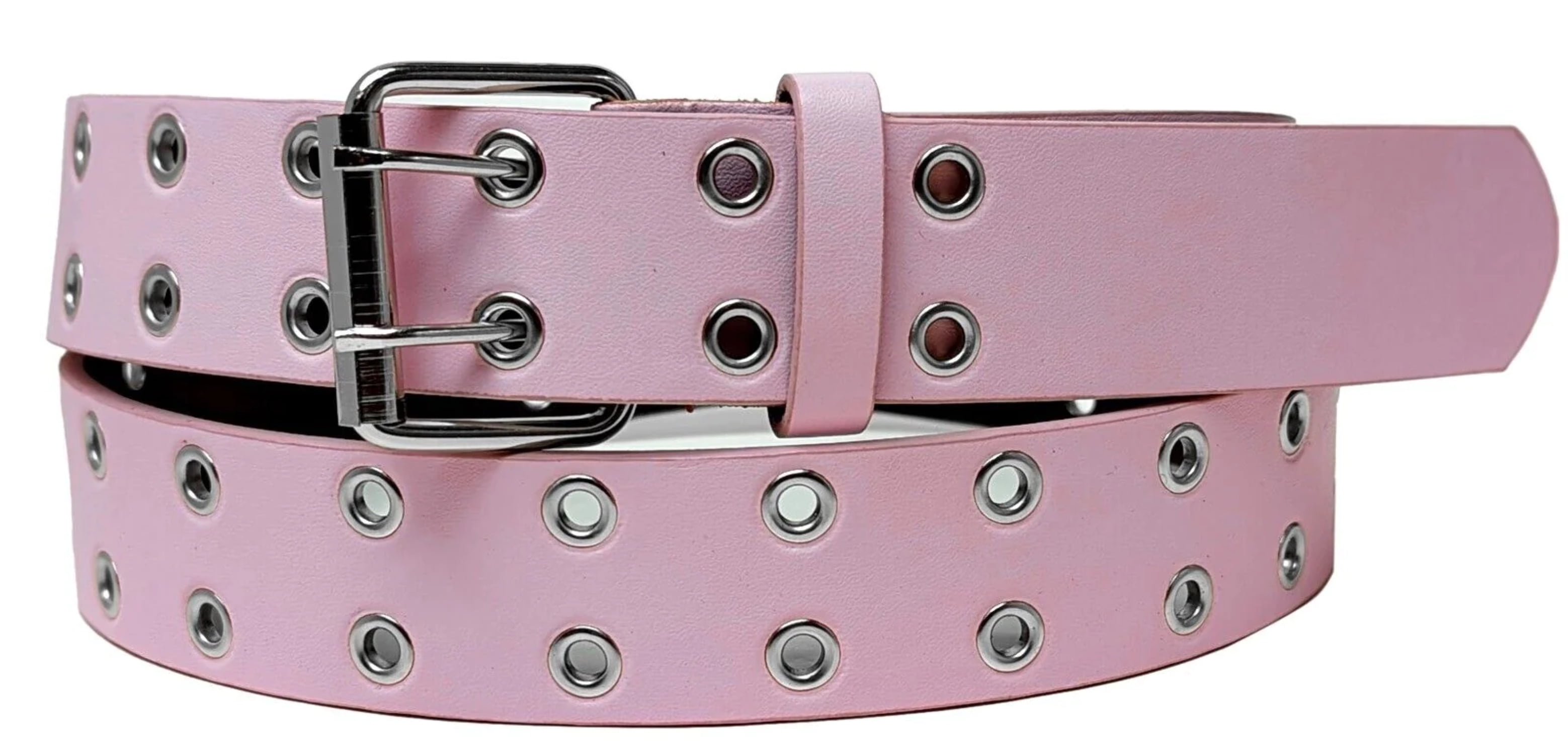 Light Pink 2 Holes Row Silver Grommets Bonded Leather Belt Removable ...