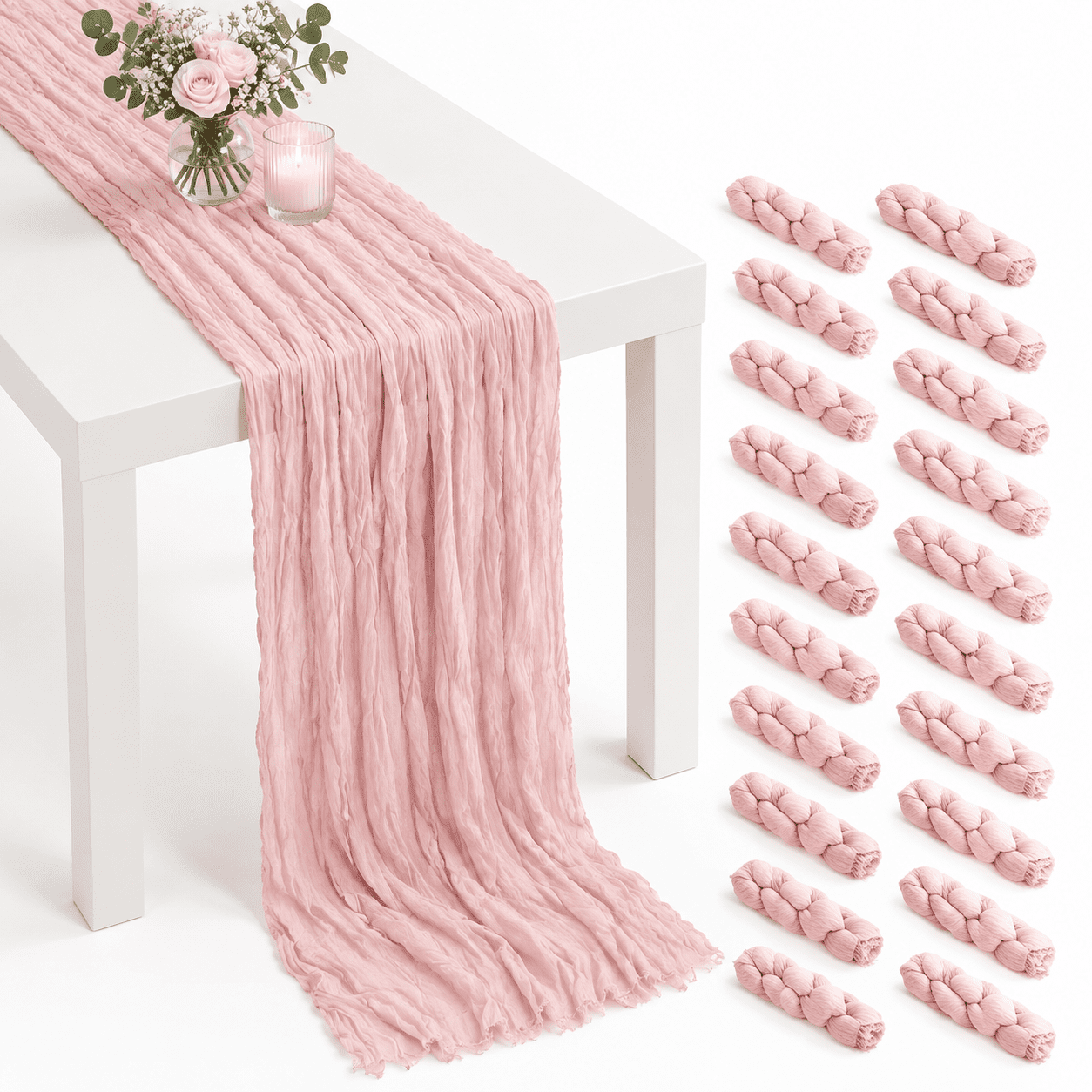 Light Pink 20 Pack 17x108 Inch Cheesecloth Table Runner Boho Gauze ...