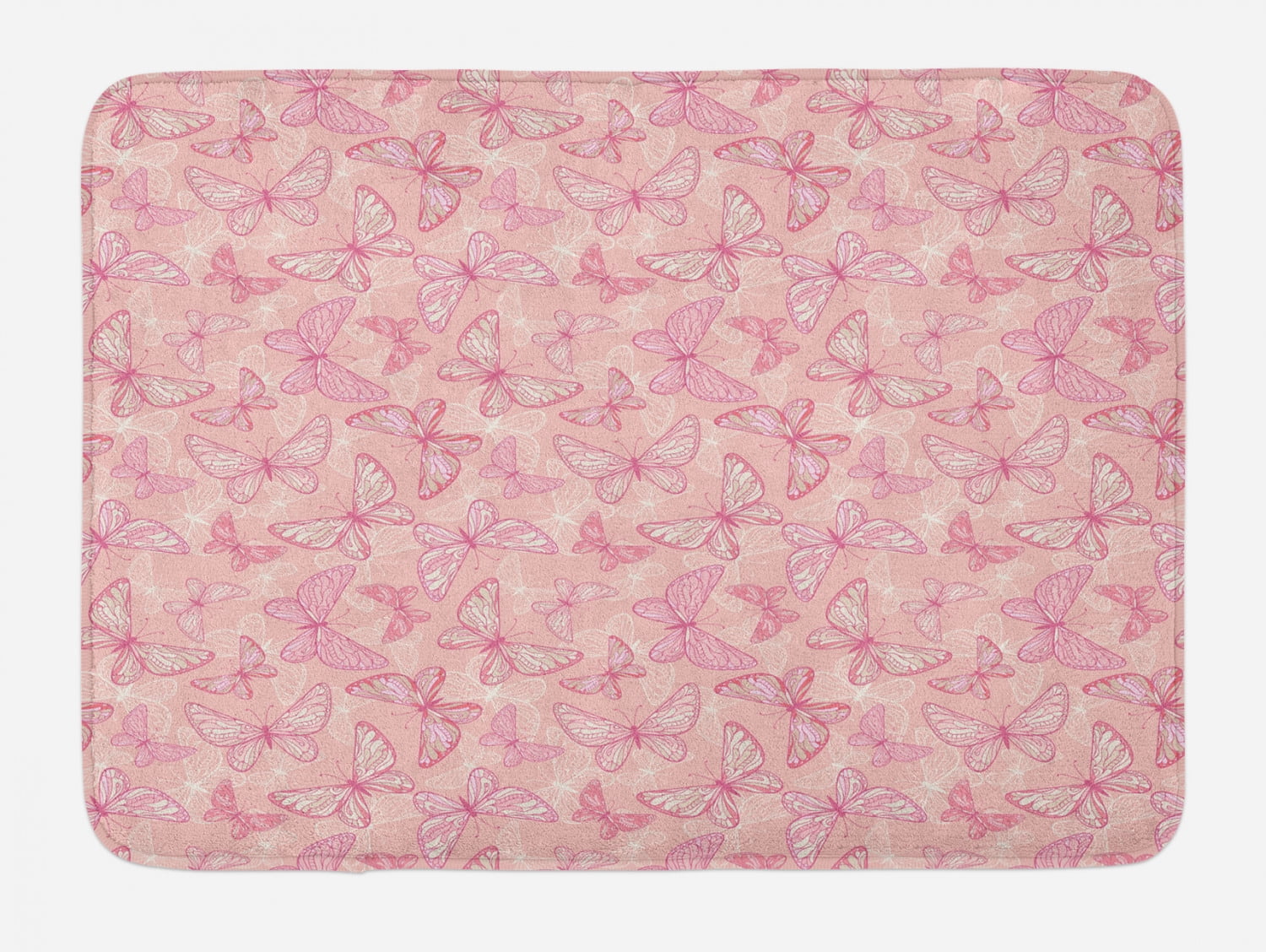Light Pink Bath Mat, Cute Butterflies Ornate Spiritual Wings Feminine ...