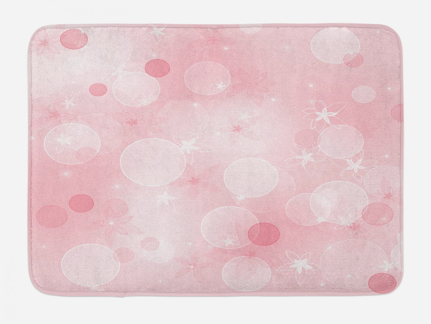 Light Pink Bath Mat, Floral Background with Hazy Bubbles and Flower ...