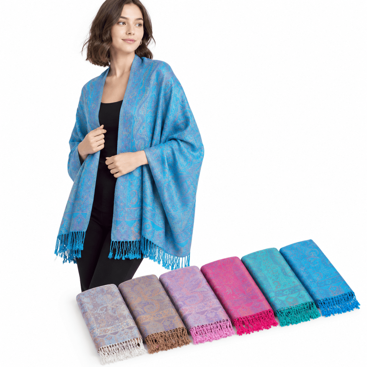 Light Pink Blue Classic Style 6 Pack Polyester Boho Shawls Wraps for ...