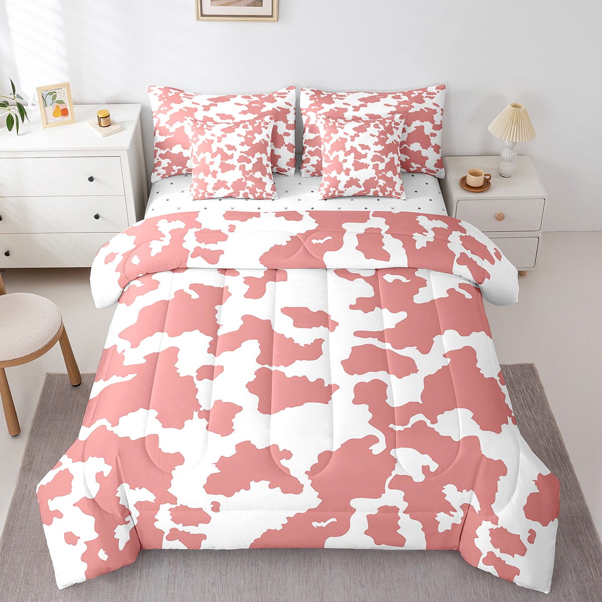 Light Pink Cowhide Bed in a Bag Queen Size Comforter Set 7 Pieces,Bull ...