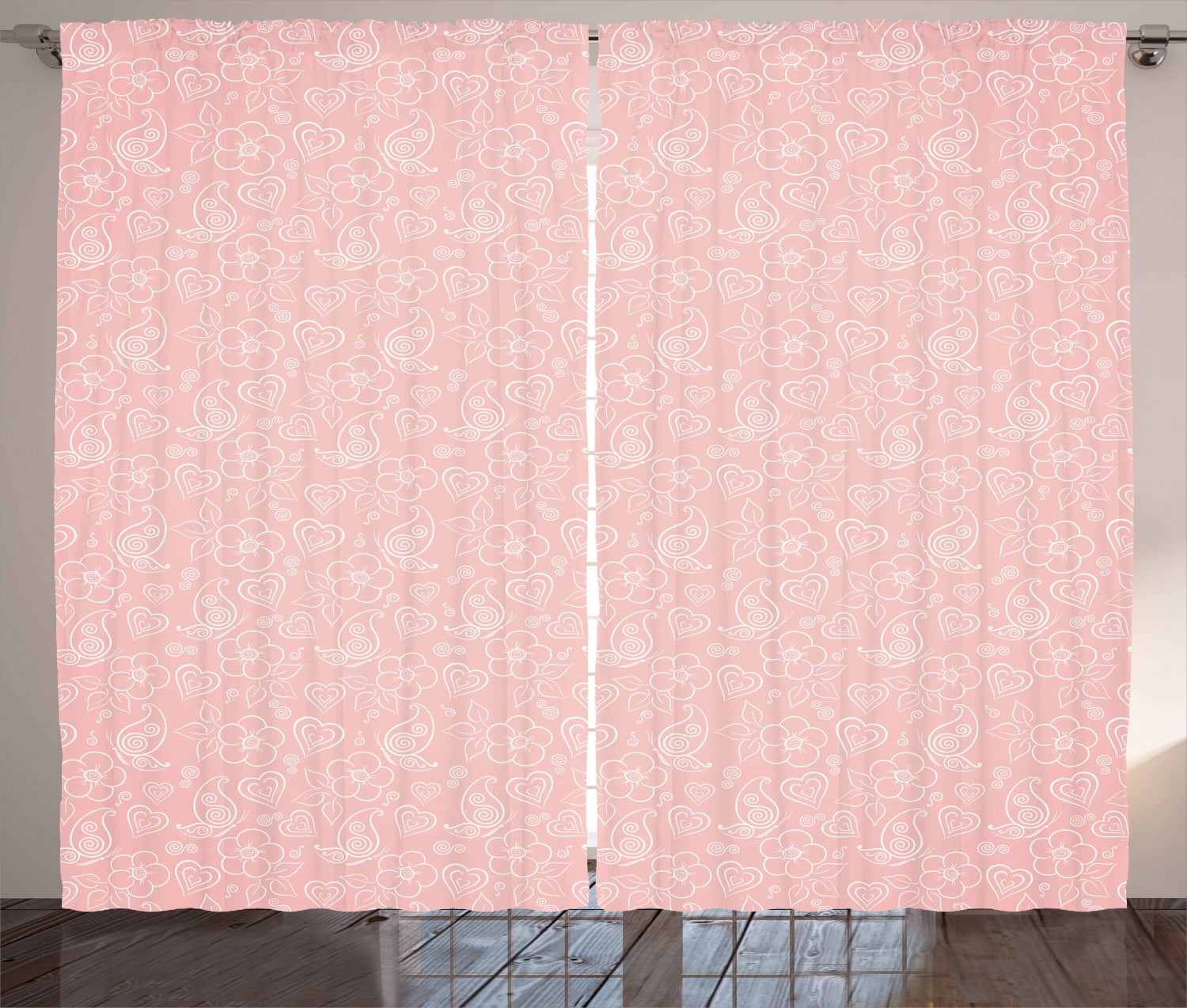 Ambesonne Pale Pink Curtains 2 Panel Set, Flowers Spiral, 108" x 63 ...