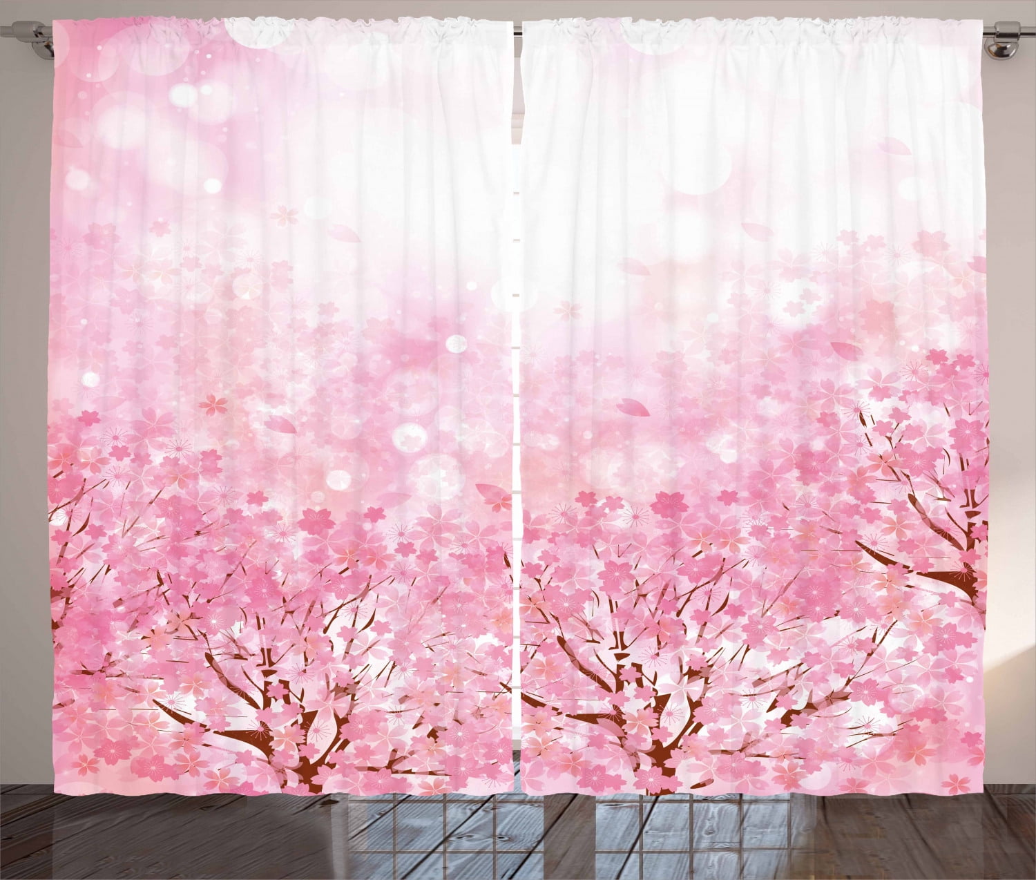 Ambesonne Pale Pink Curtains 2 Panel Set, Romatic Sakura Tree, 108" x ...