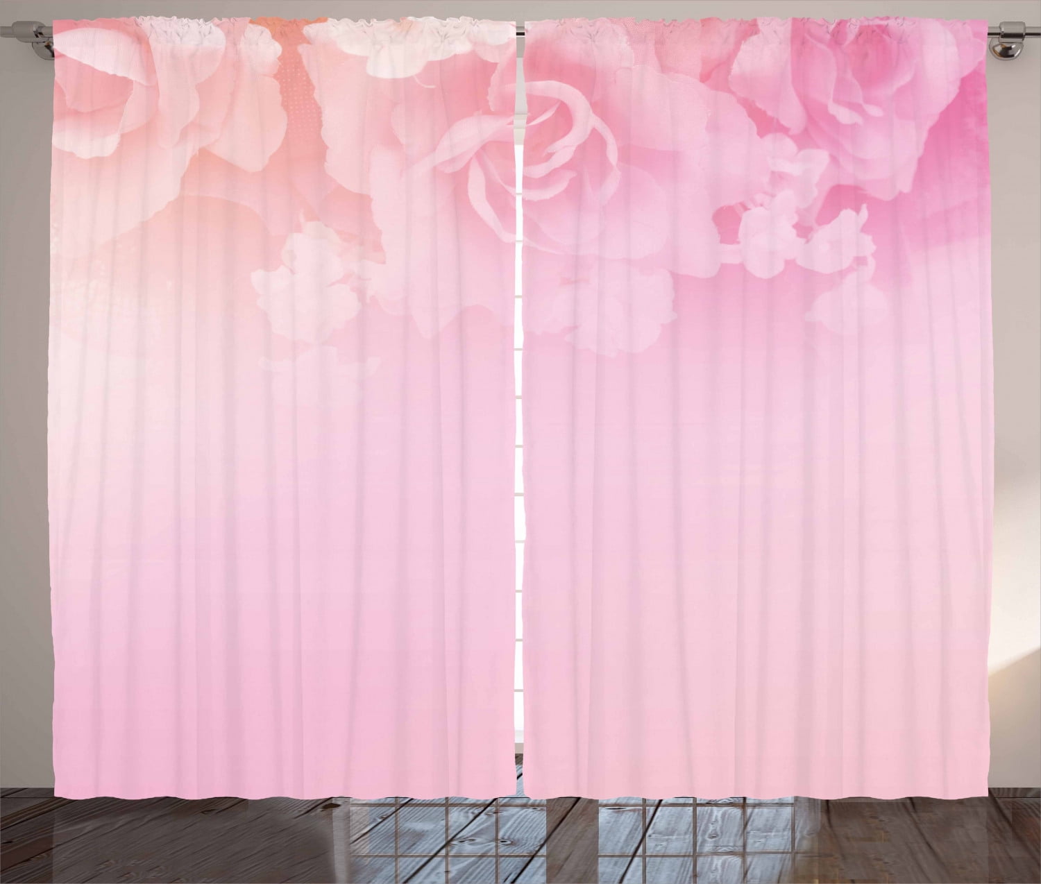Ambesonne Pale Pink Curtains 2 Panel Set, Roses Bridal Art, 108" x 84 ...