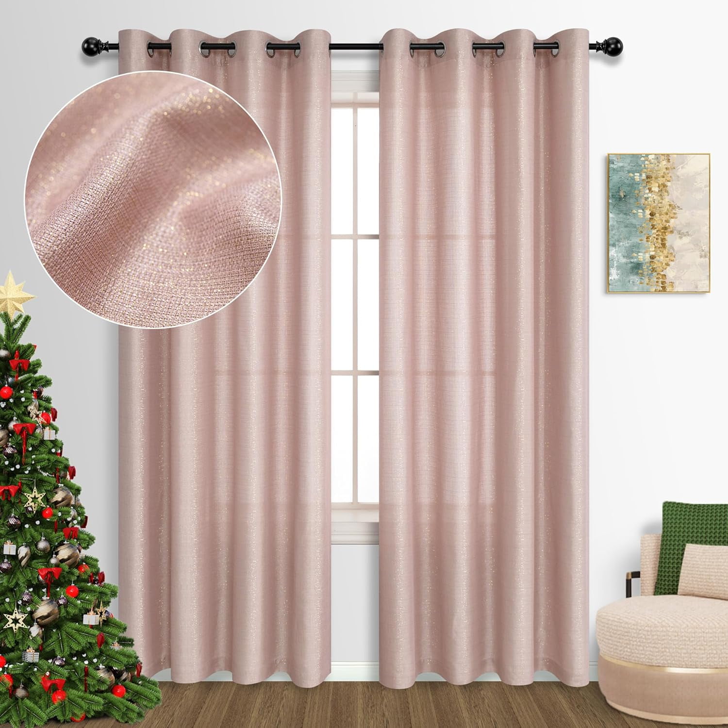 Light Pink Curtains 95 Inches Long for Living Room 2 Panels Grommet ...