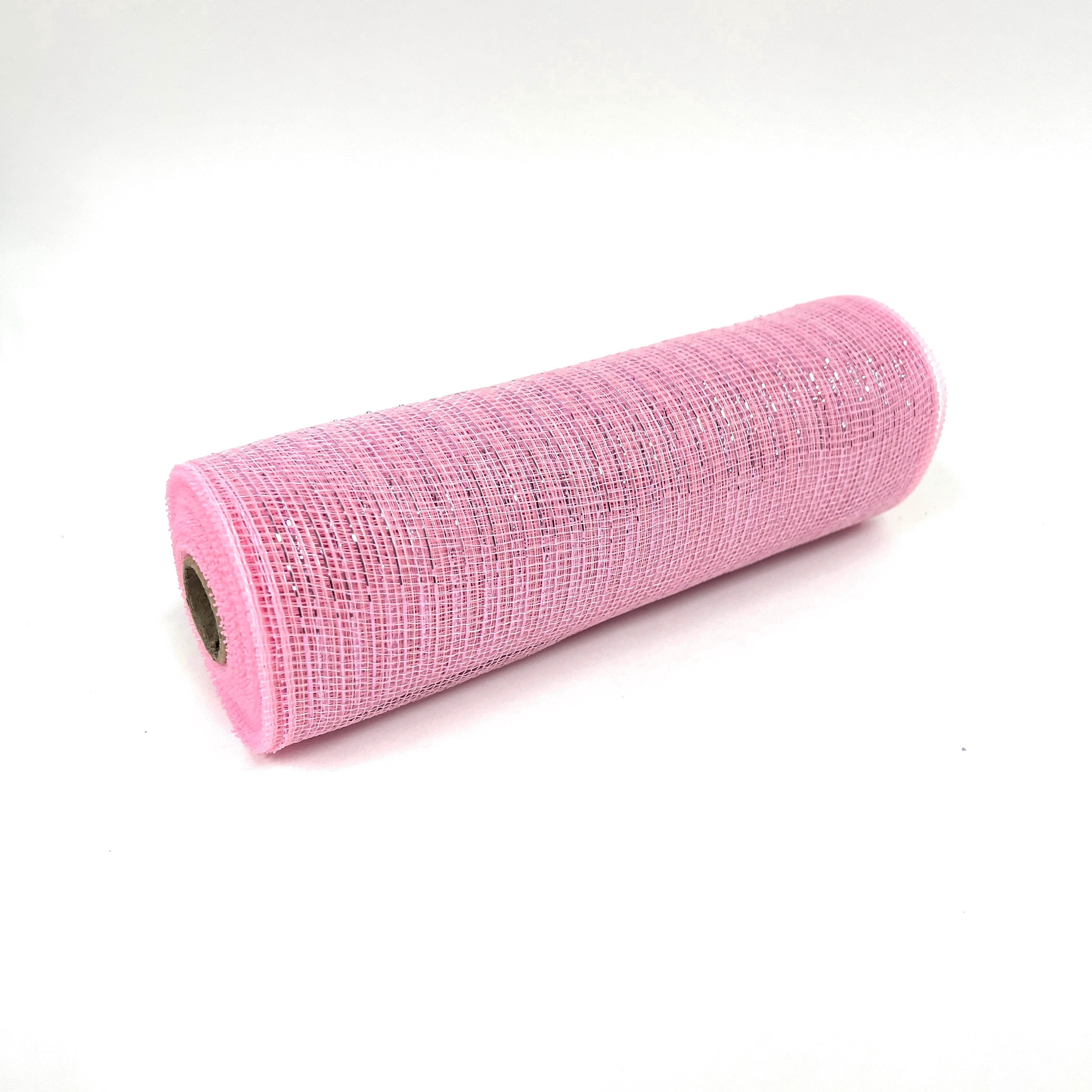 Light Pink - Deco Mesh Wrap Metallic Stripes - ( 10 Inch x 10 Yards ...