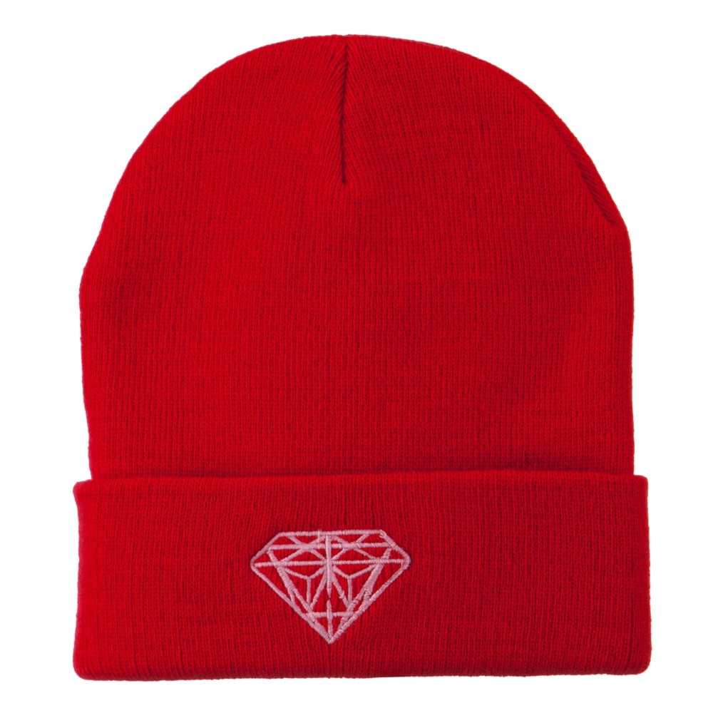Light Pink Diamond Embroidered Long Cuff Beanie - Red OSFM - Walmart.com