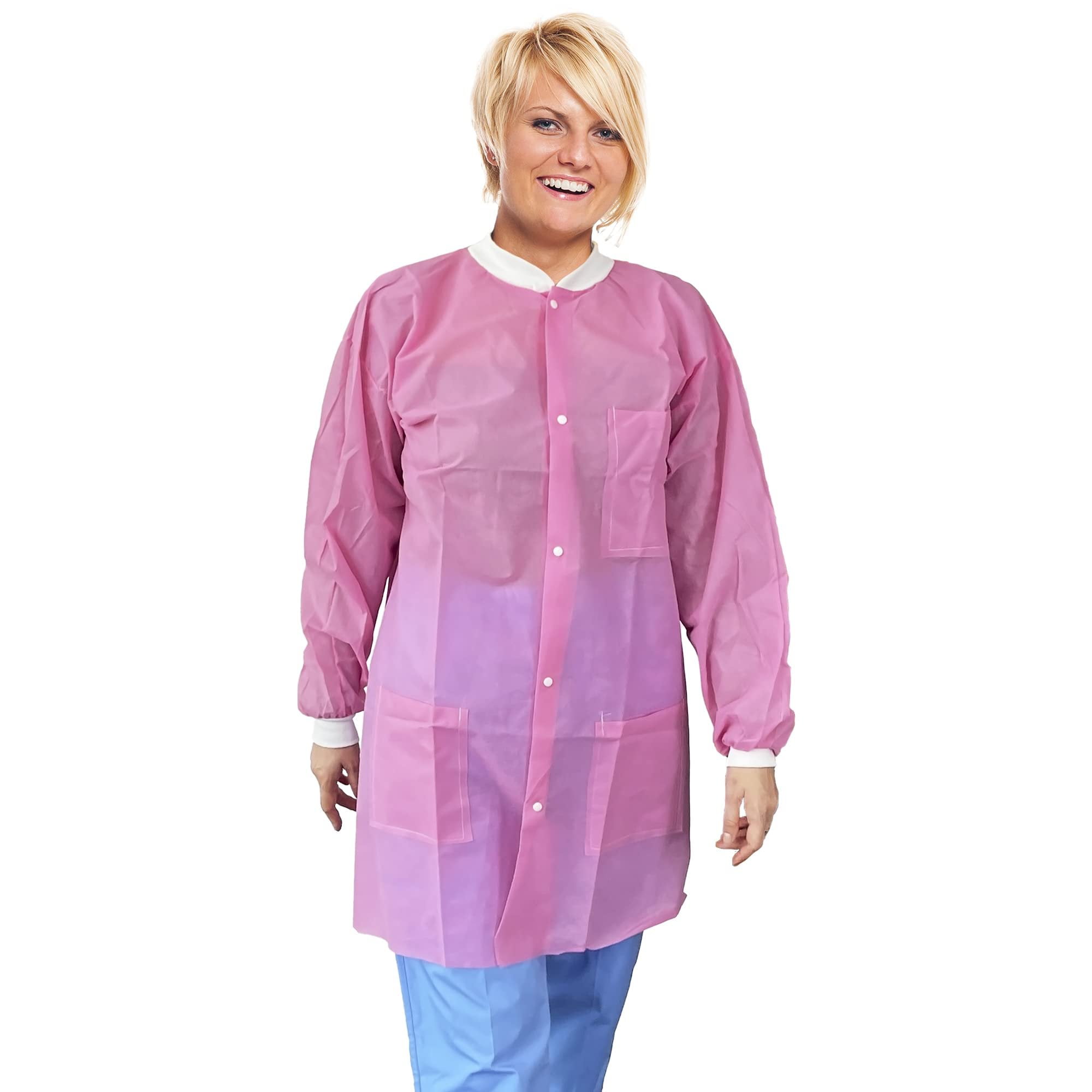 Light Pink Polypropylene Disposable Lab Coat, Large, Snap Front, 3 ...