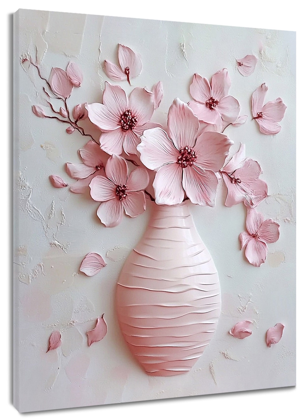 Light Pink Flower Wall Art, Pink Floral in Vase on White Background ...
