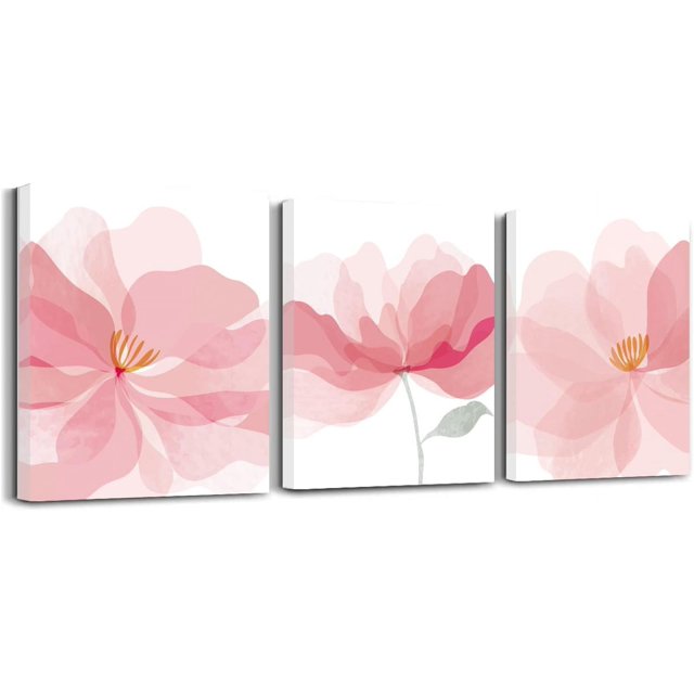 Light Pink Flower Wall Art Prints, Blush Botanical Floral Canvas ...