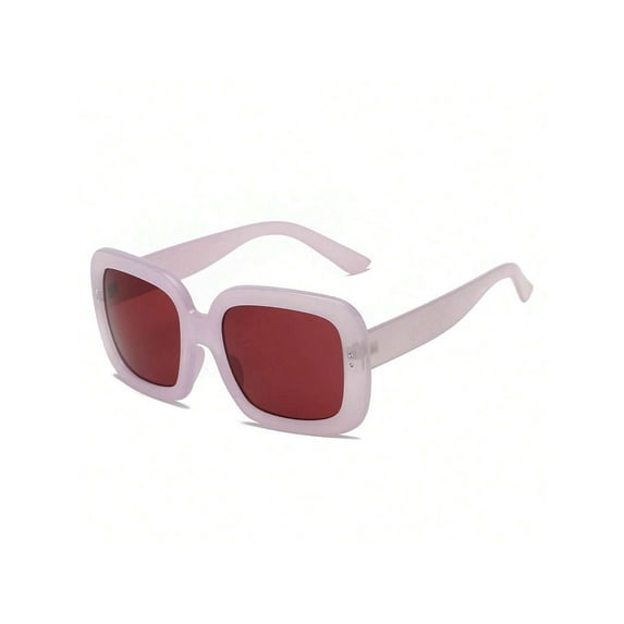 Light Pink Frame Rivet-Accent Square Sunglasses, UV400 Protection Red ...