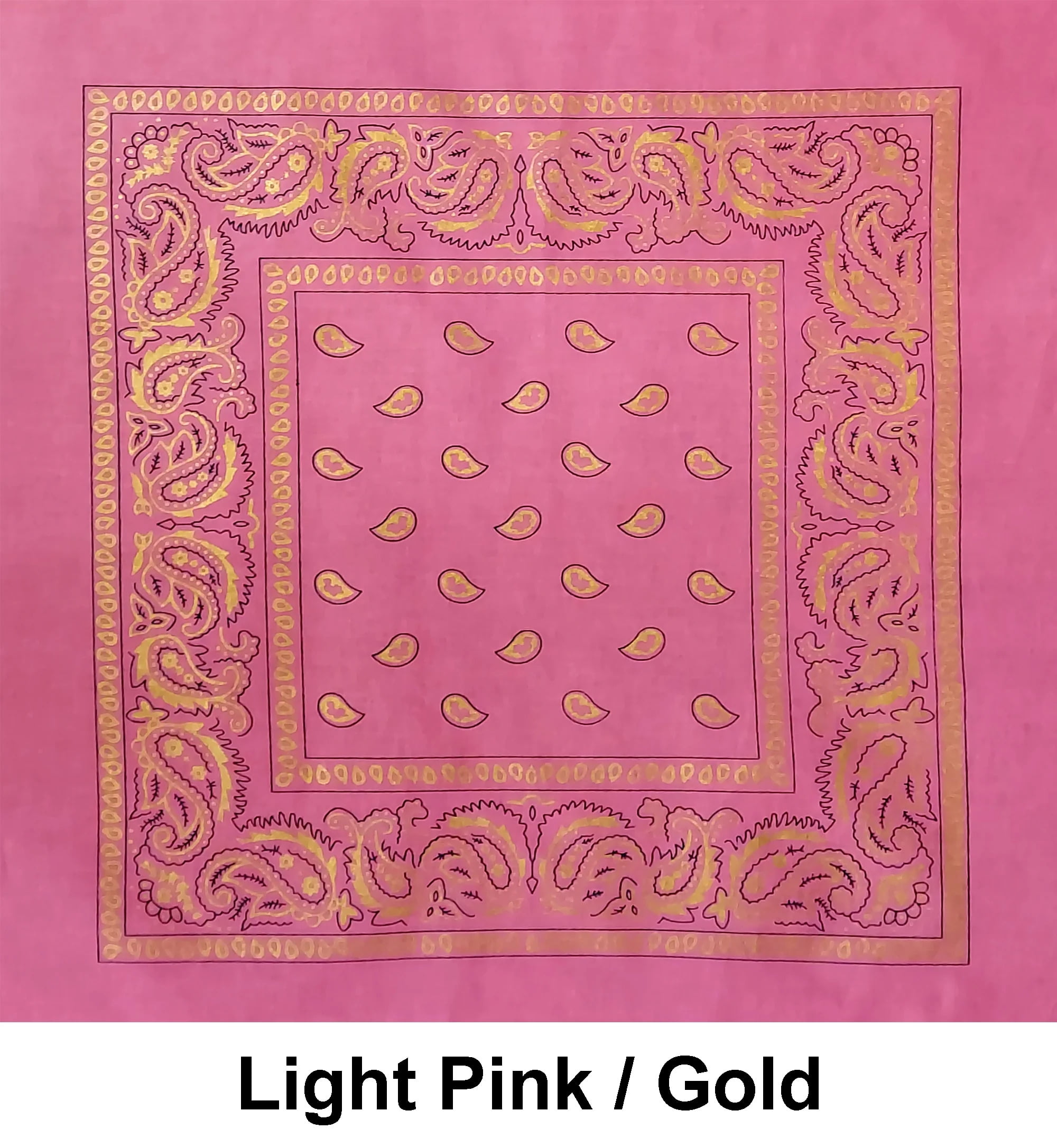 Light Pink / Gold Paisley Design Print Cotton Bandana (22 inches x 22 ...