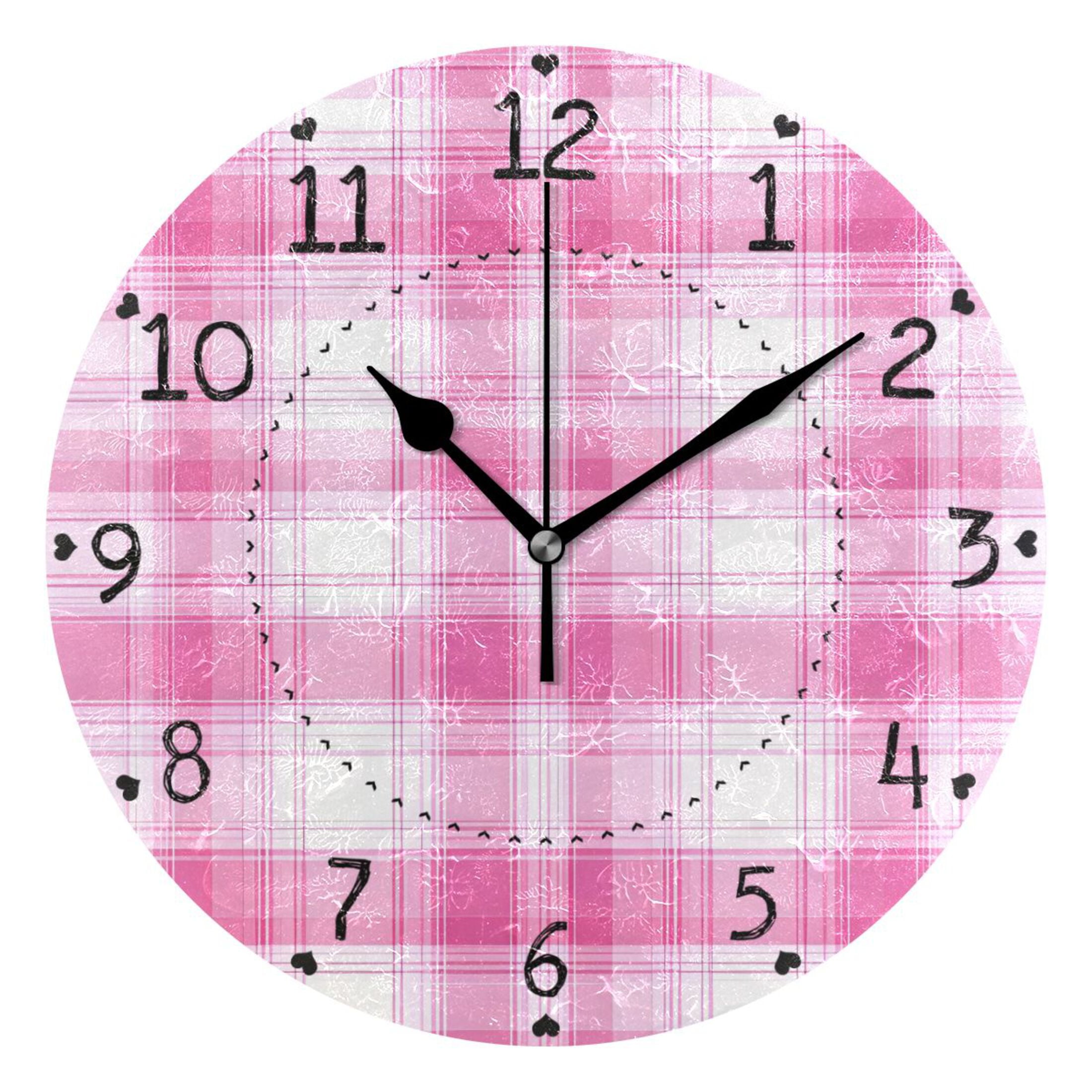 Light Pink Line Round Wall Clock Silent Battery Operated Home Decor for ...