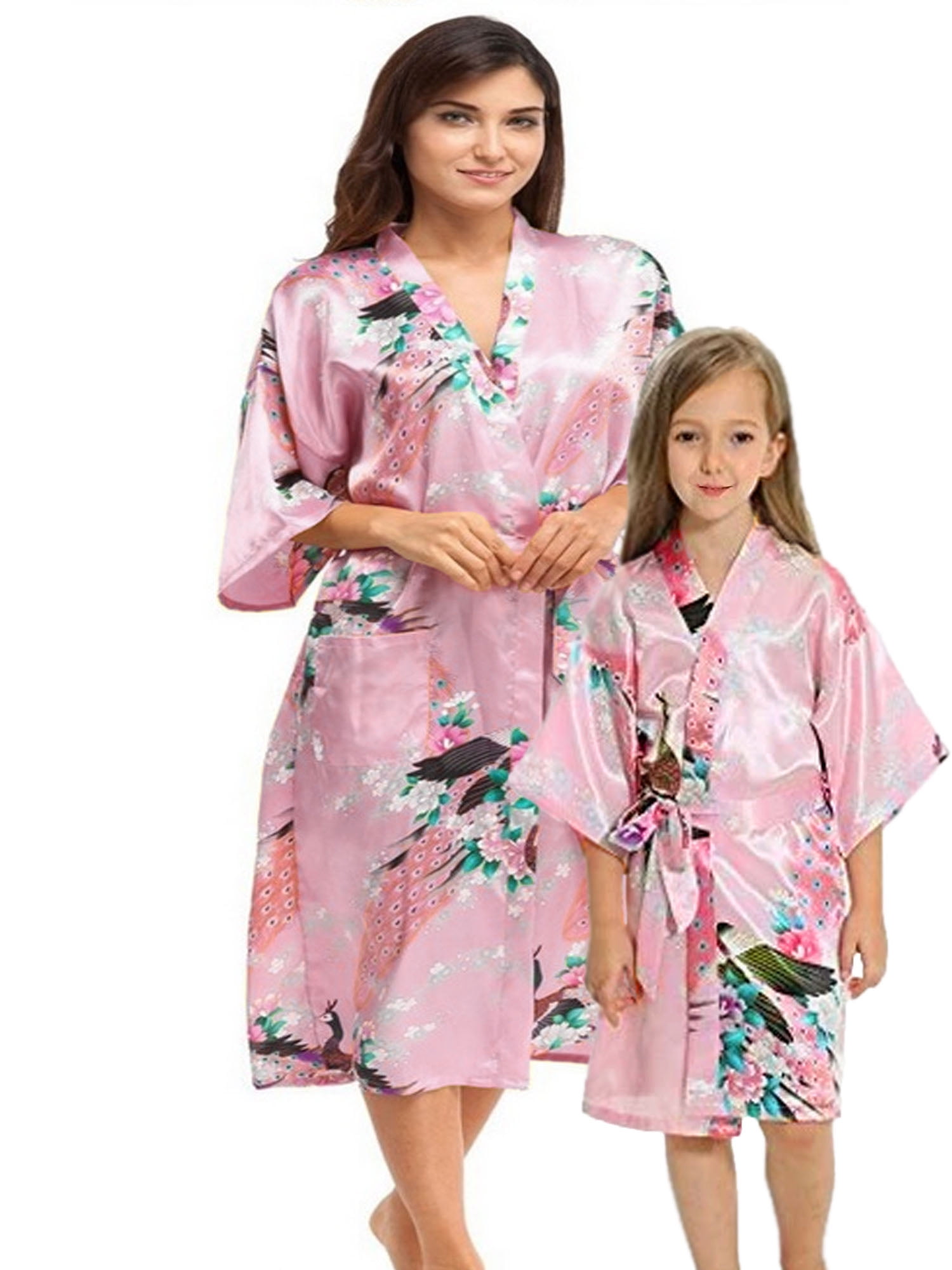 Light Pink Mommy and Me Robes, Floral, Satin Feel - Walmart.com