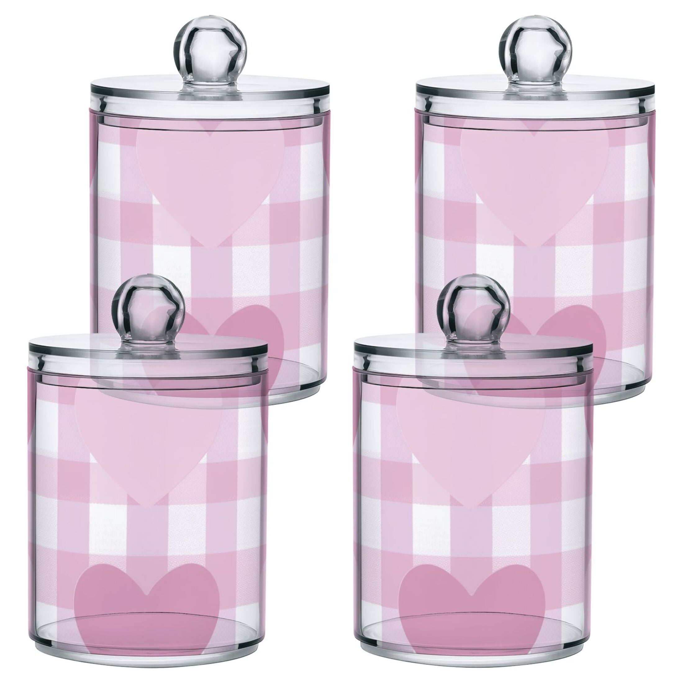 Light Pink Plaids with Valentine Hearts Translucent Plastic Cans ...