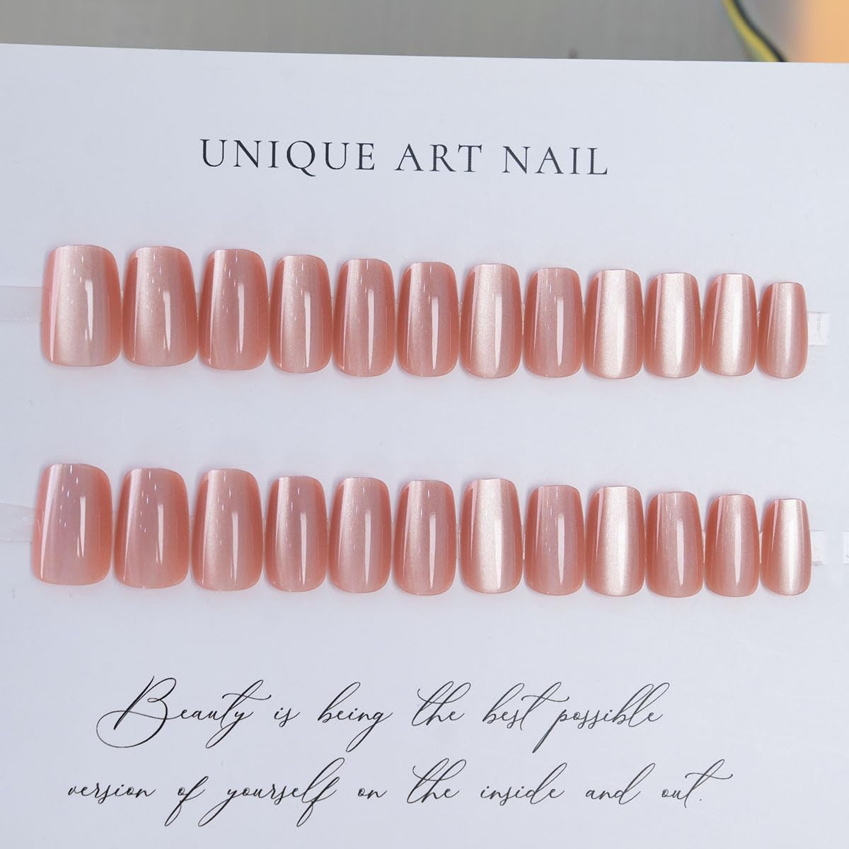 Light Pink Press on Nail Short Square Fake Nails Glitter Glossy False ...