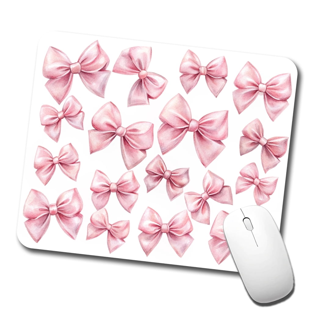 Light Pink Scattered Coquette Bows Watercolor Mouse Pad Low Profile ...
