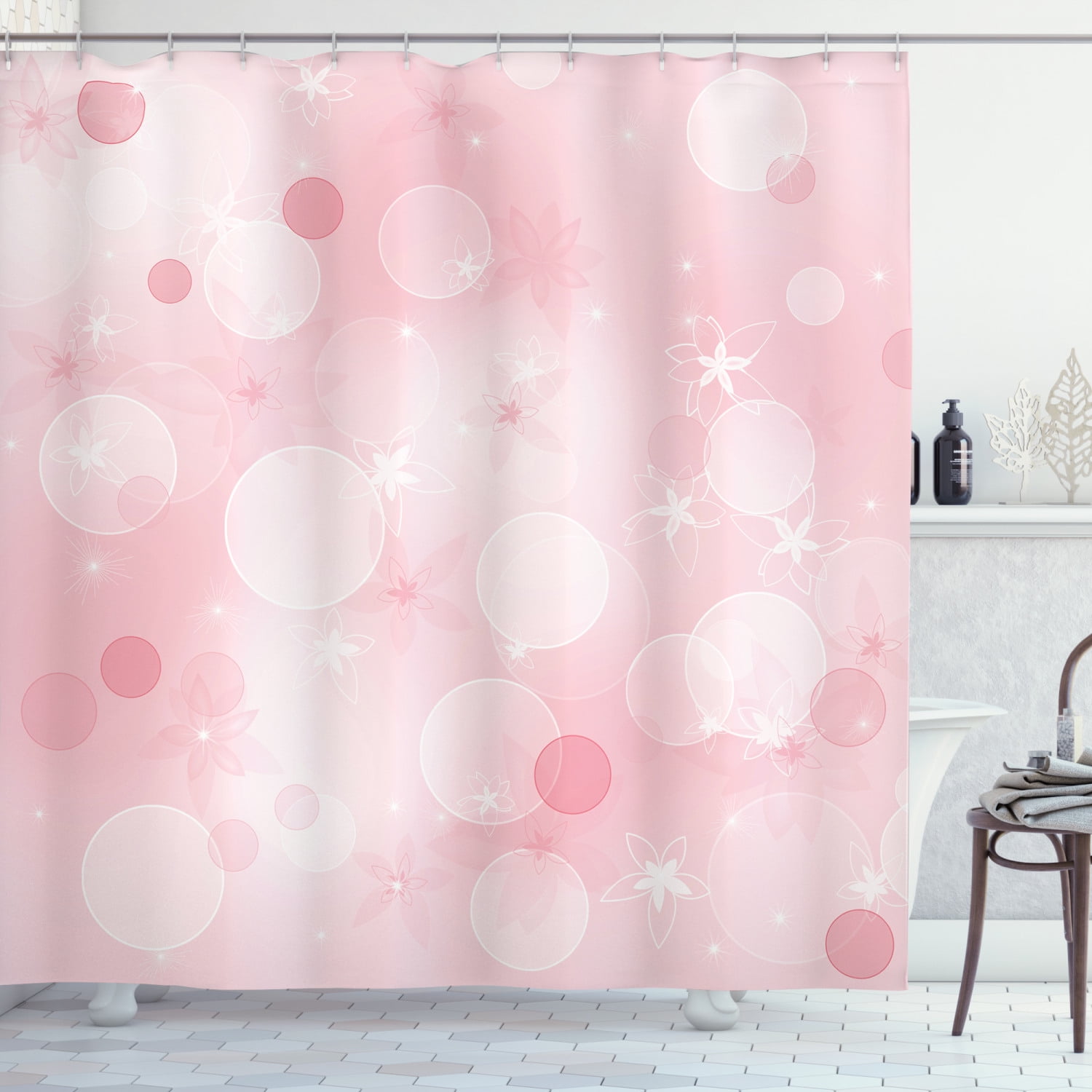 Ambesonne Pale Pink Shower Curtain, Floral Spots, 69"Wx70"L, Pale Pink ...