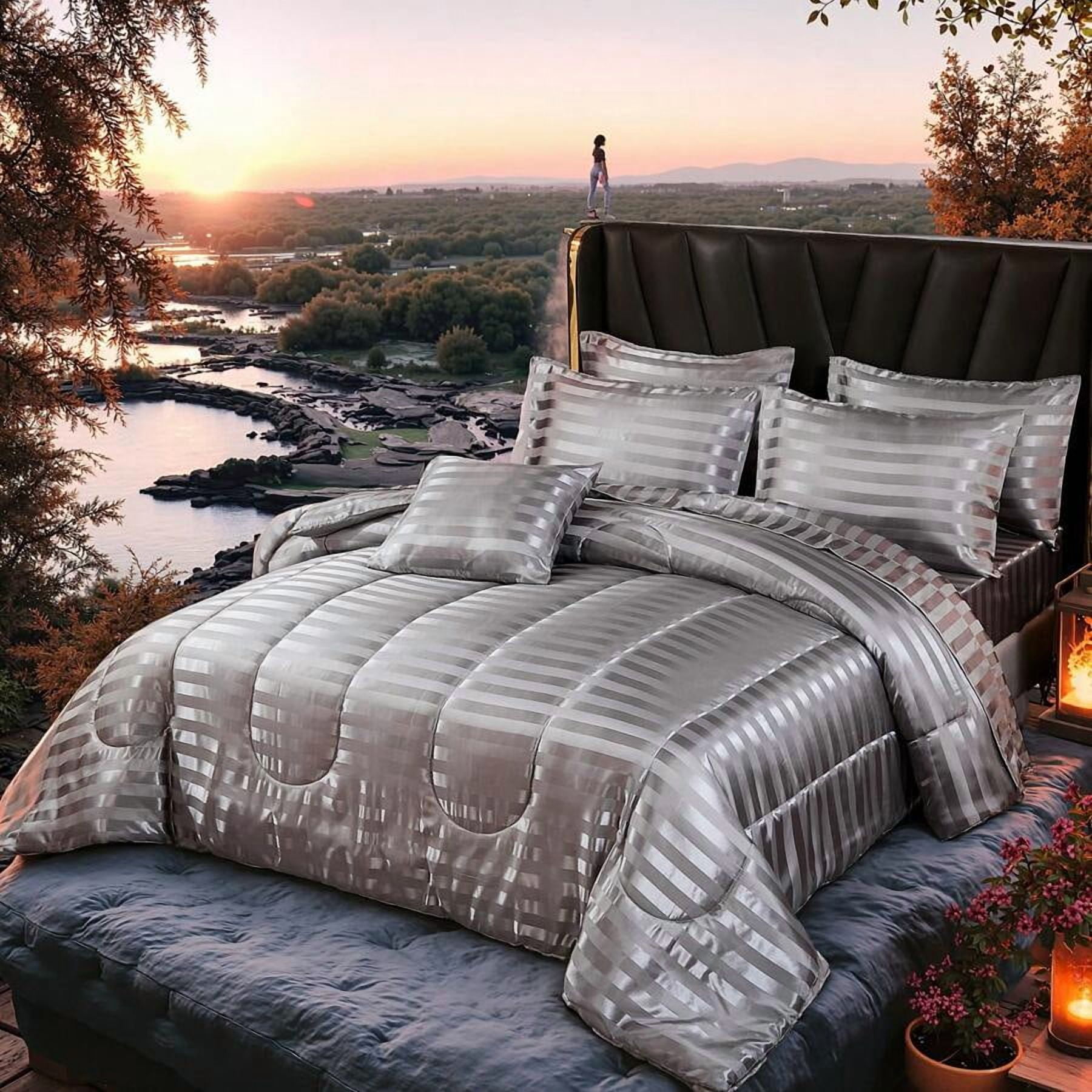 Light Pink Silky Bedding Set Luxury Hotel Satin Bed In A Bag 8 Pieces ...