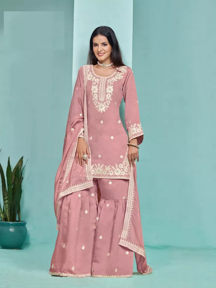 Light Pink Straight Kurta Sharara Set For Eid, 3 Pc Sequence Work Sharara Suit - Walmart.com