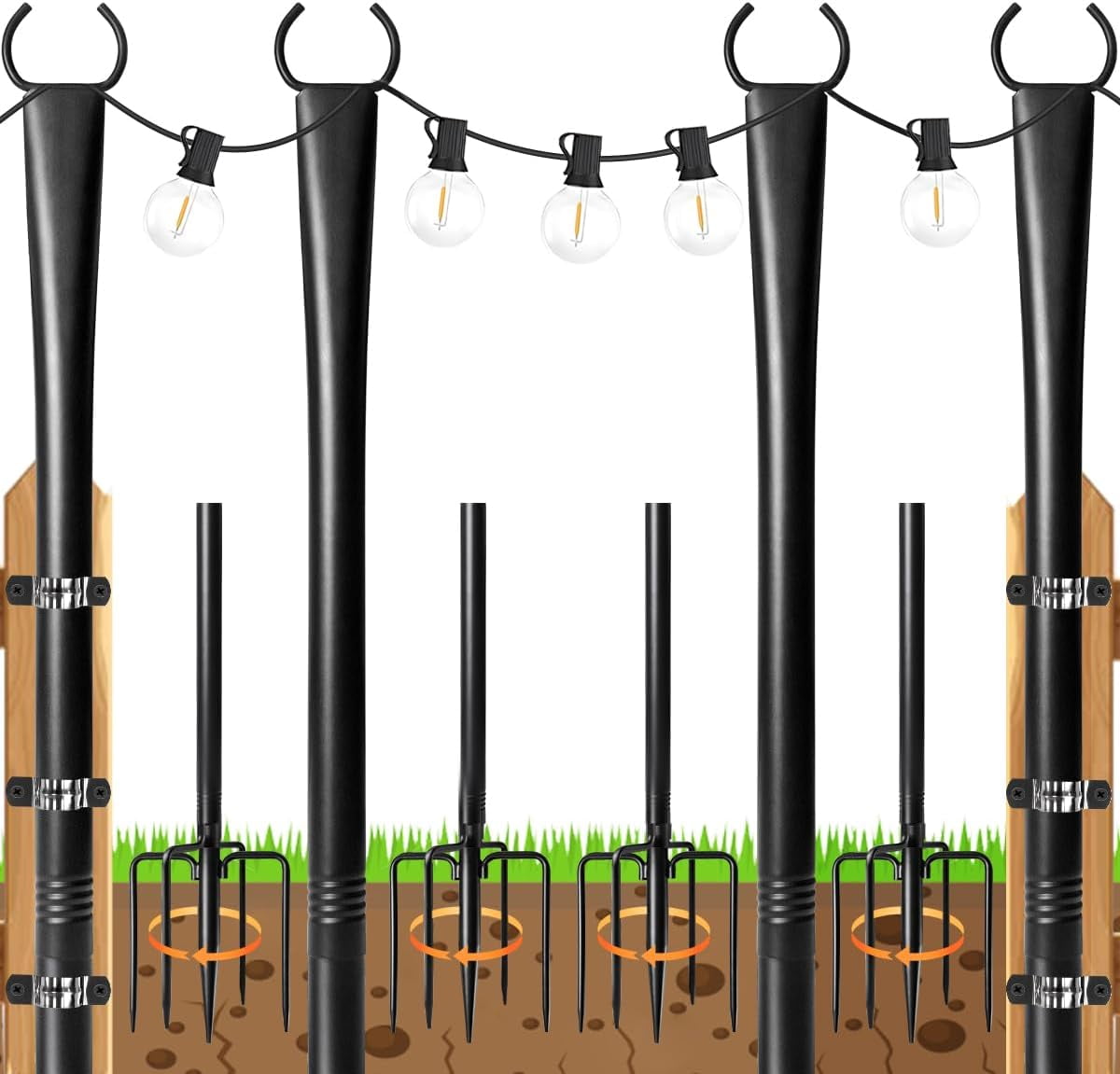 Light Poles for Outside, 4 Pack Christmas Light Hanger Pole with Fork ...