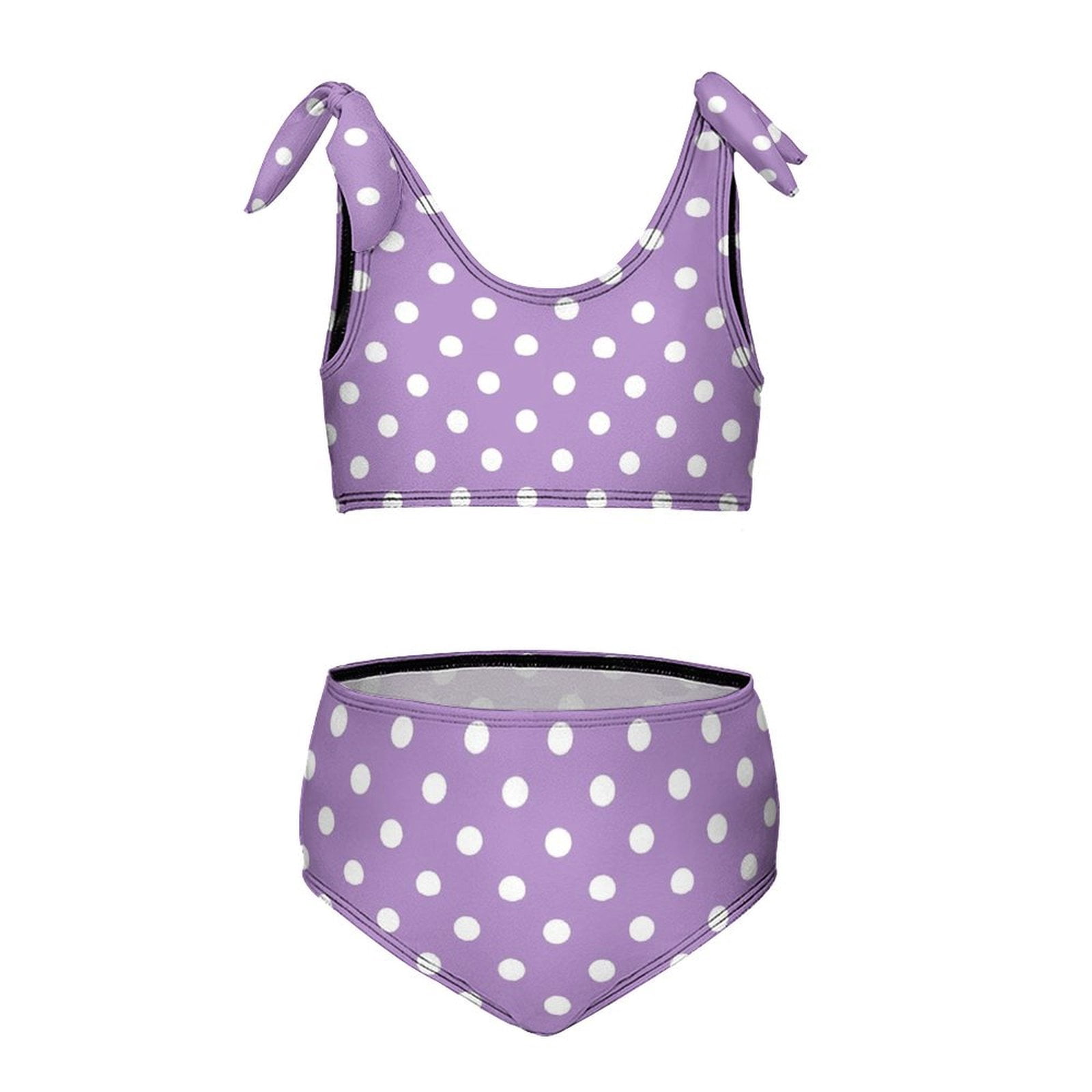 Light Purple And White Polka Dots Pattern Girl's 2 Piece Bikini Set ...