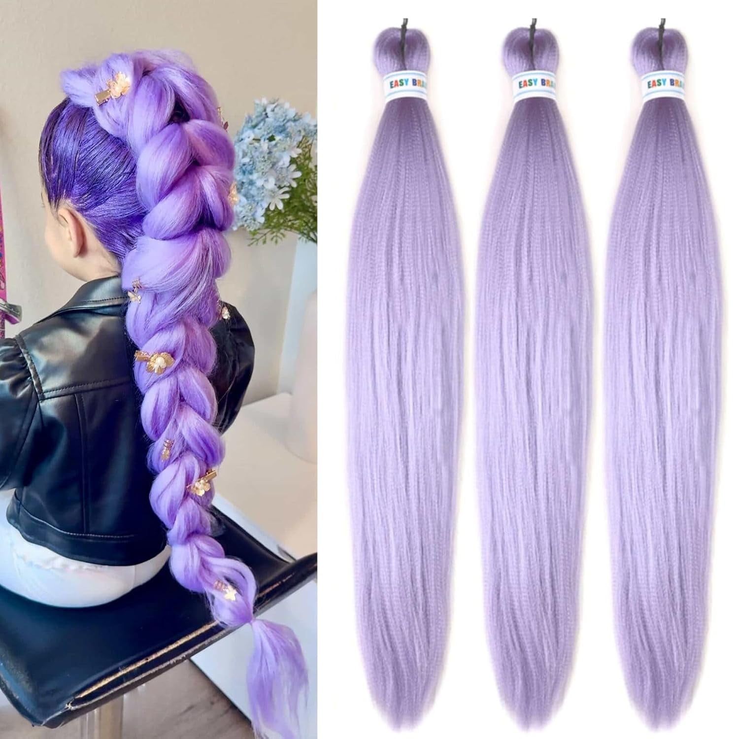 Light Purple Braiding Hair Pre Stretched Synthetic Yaki Ez braid Pre ...