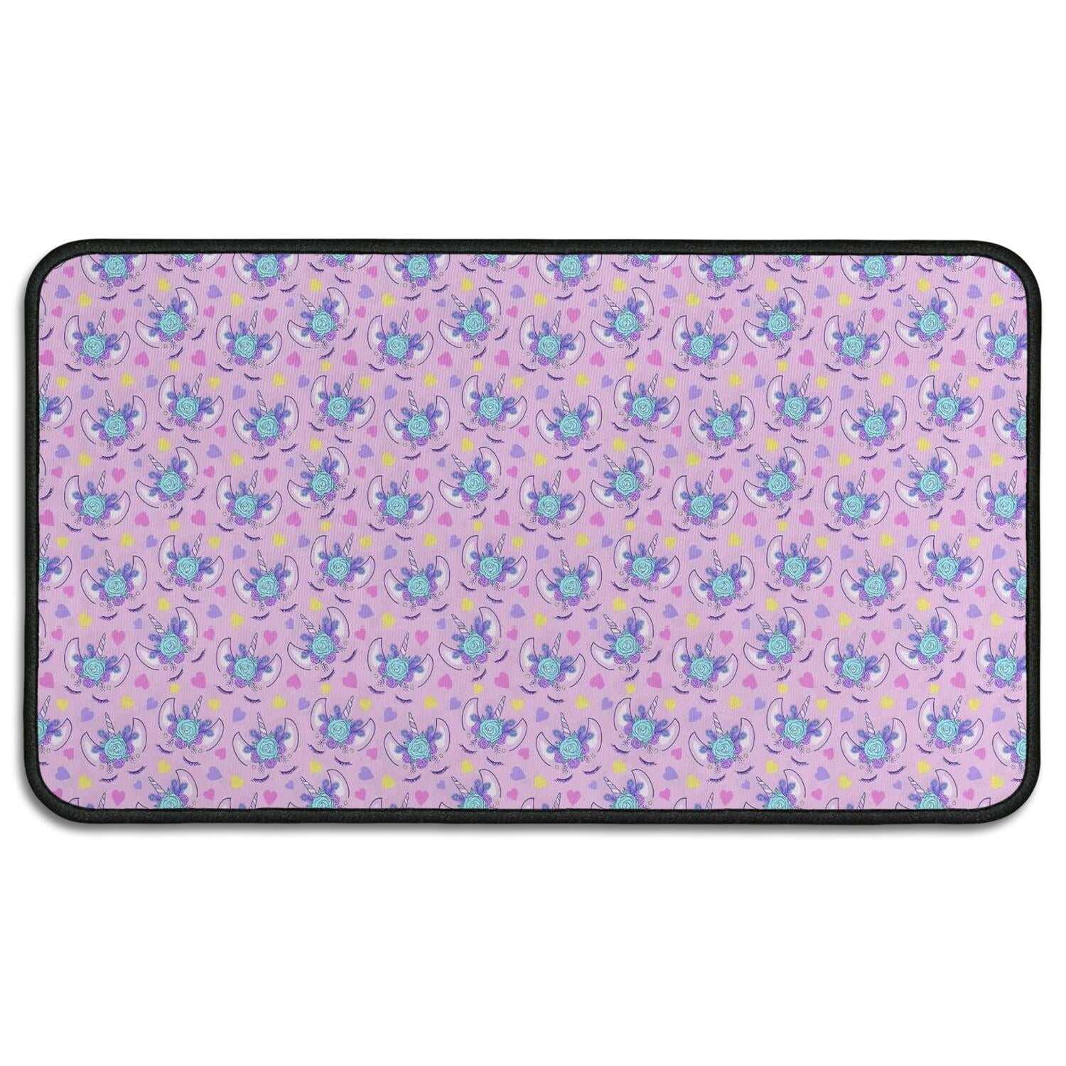 Light Purple Cartoon Unicorn Heart Pattern Door Rugs,Washable Non Slip ...