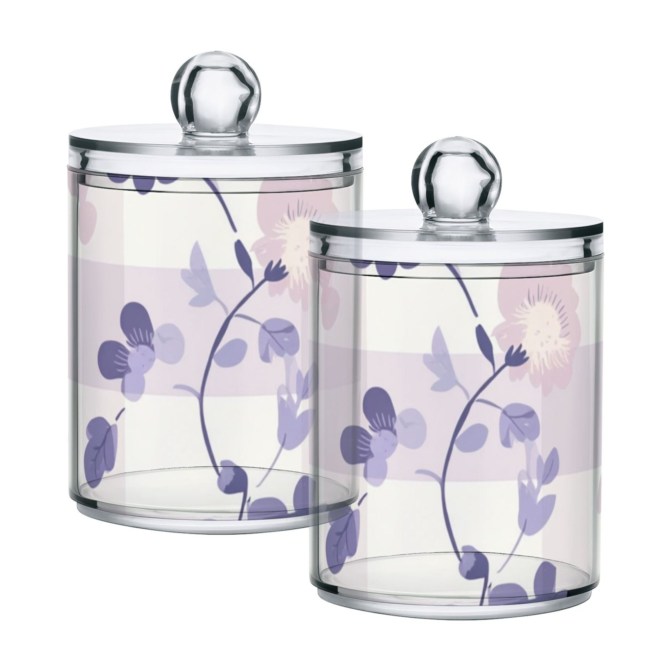 Light Purple Checkerboard Florals Leaves Translucent Plastic Cans ...