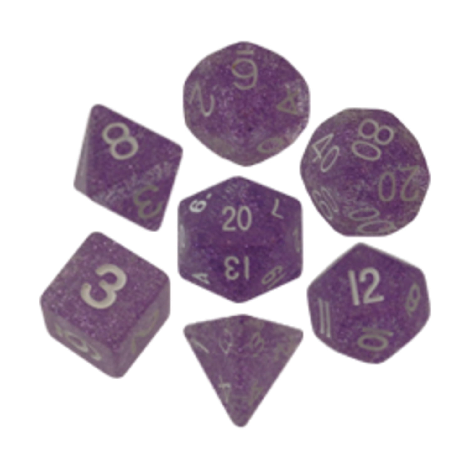 Light Purple Ethereal Resin Dice with White Numbers 16mm (5/8in) 7-Dice ...