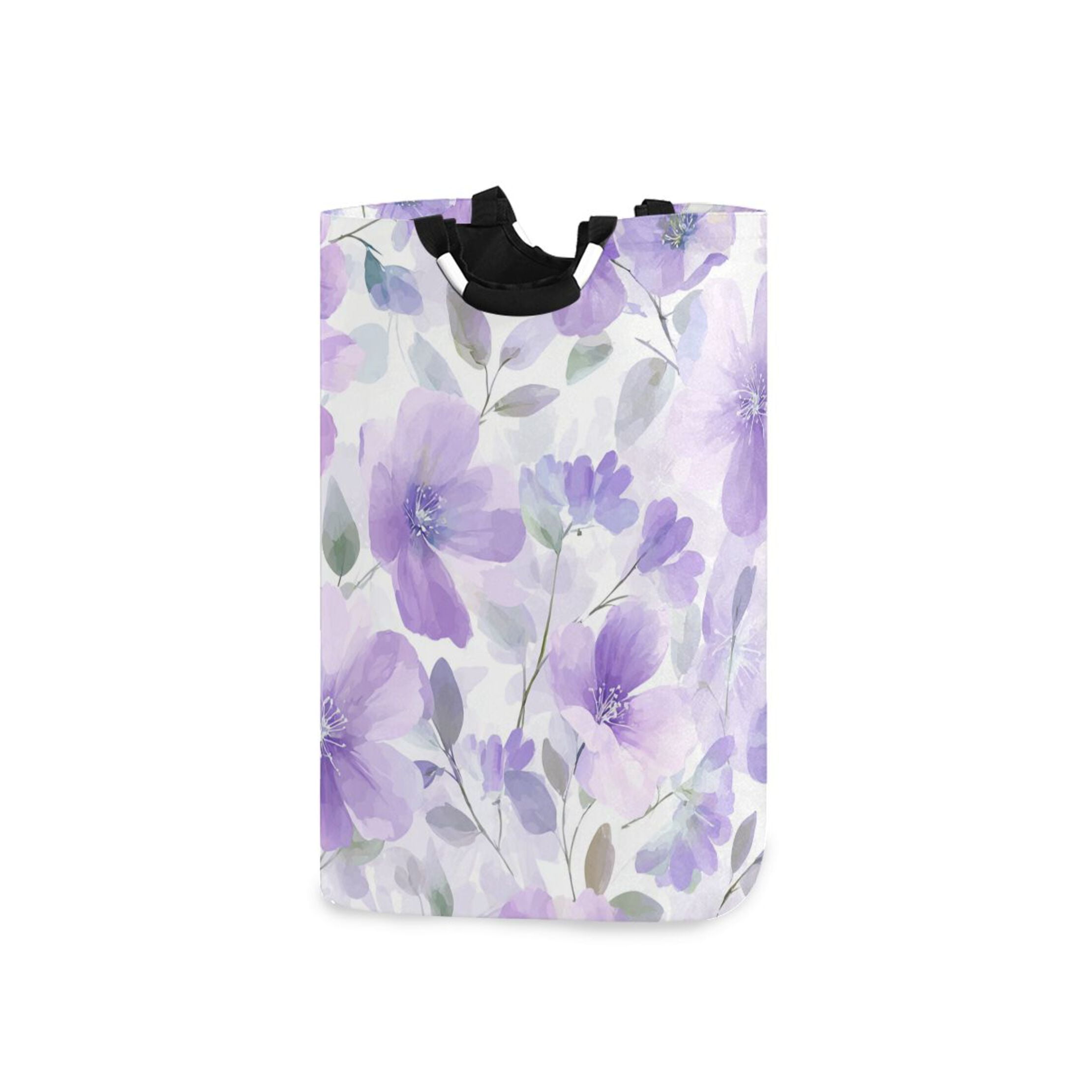 Light Purple Florals Laundry Basket with Handles Foldable Laundry ...