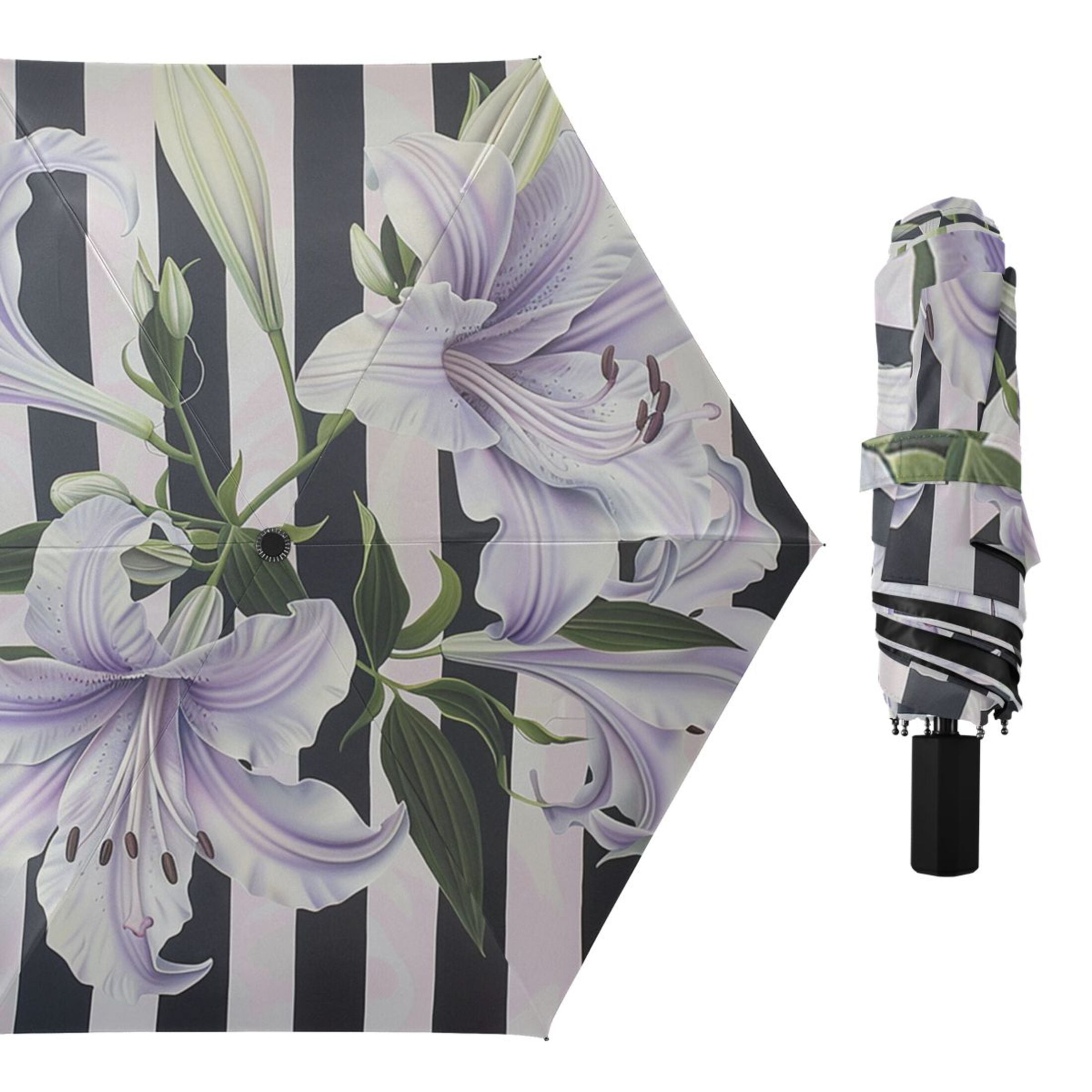 Light Purple Flowers Black-white Stripes All Weather Umbrella Triple ...