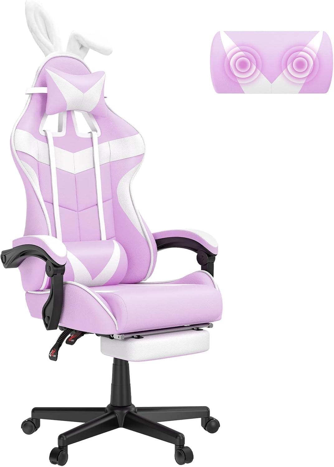 Light Purple Gaming Chair with Footrest,Lovely Cute Bunny Computer ...
