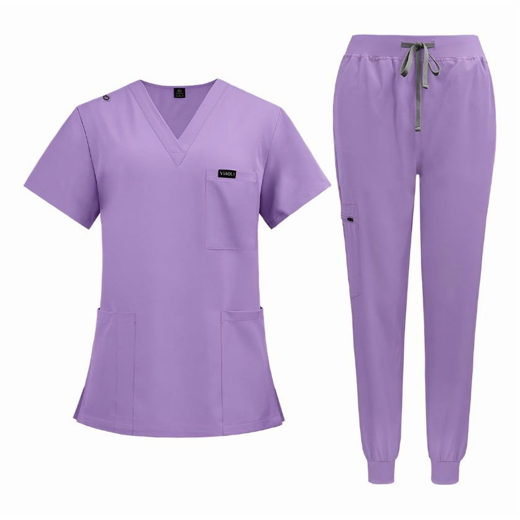 Light Purple Medical Scrubs Uniforms Set Doctor Short Sleeve Surgical ...
