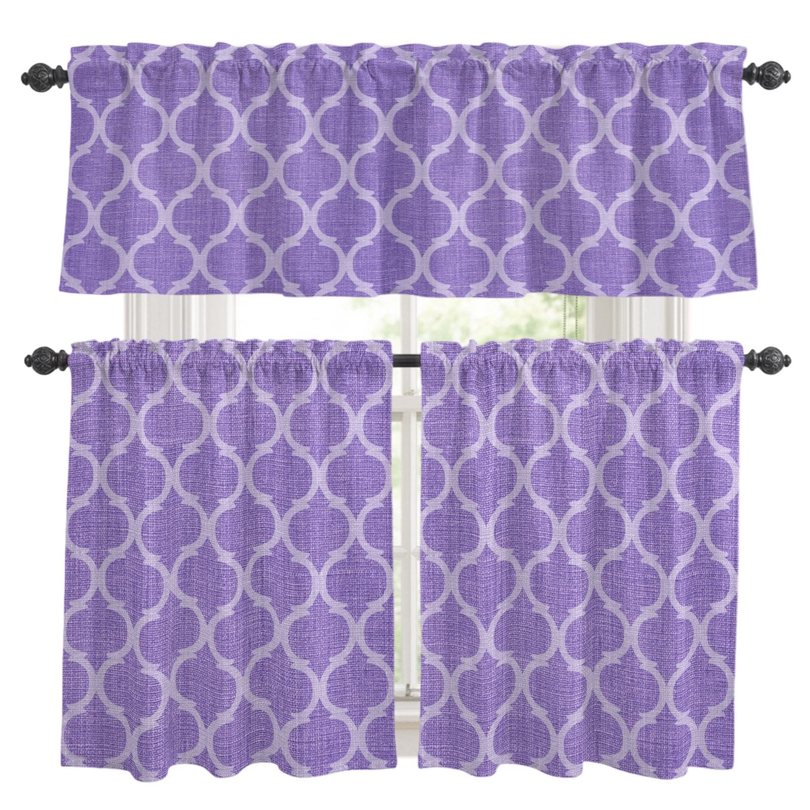 Light Purple Plaid Kitchen Curtains Set for Windows, Retro Country ...